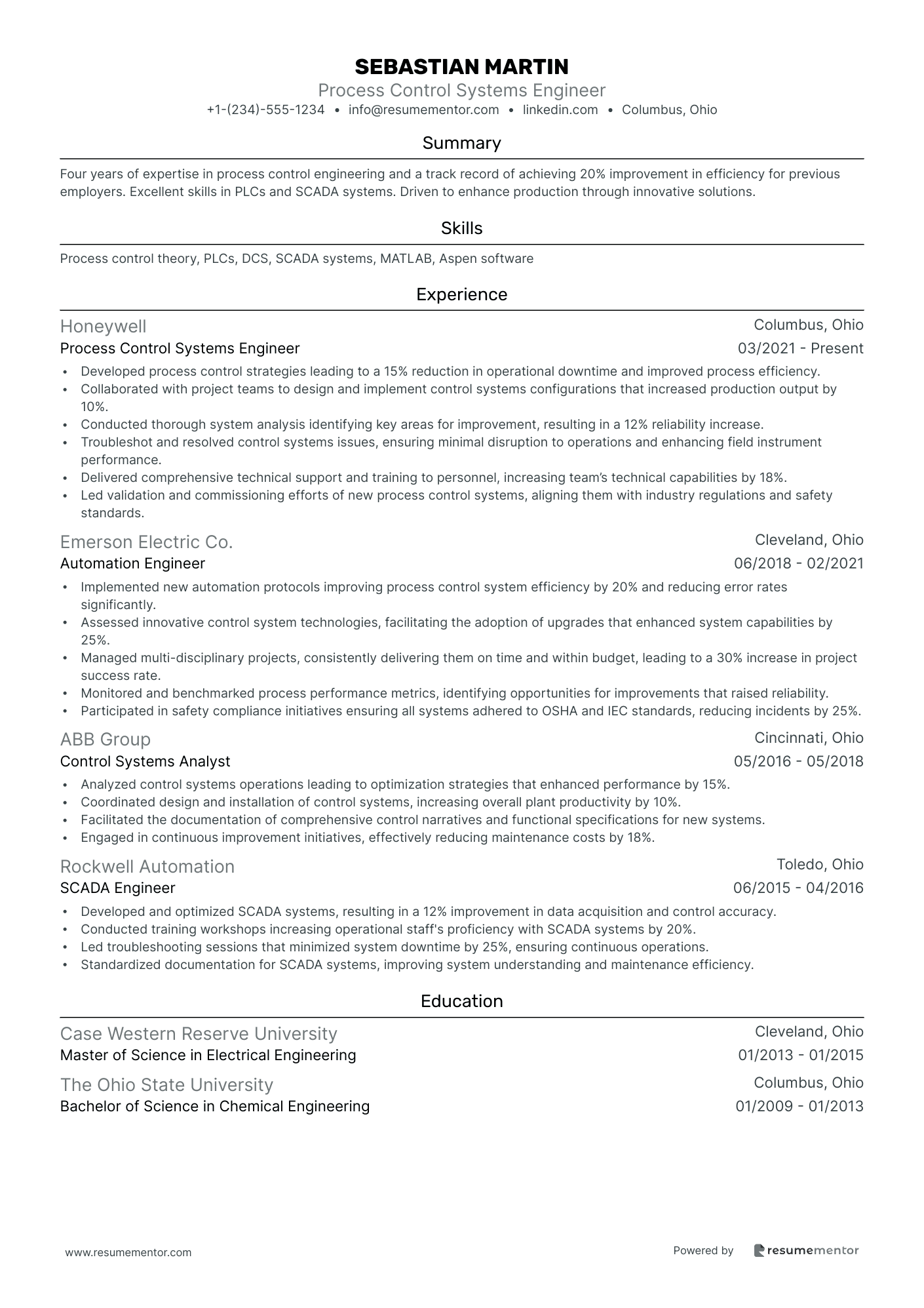 Process Engineer Resume Example - Free to Edit ATS-Friendly PDF - 2025