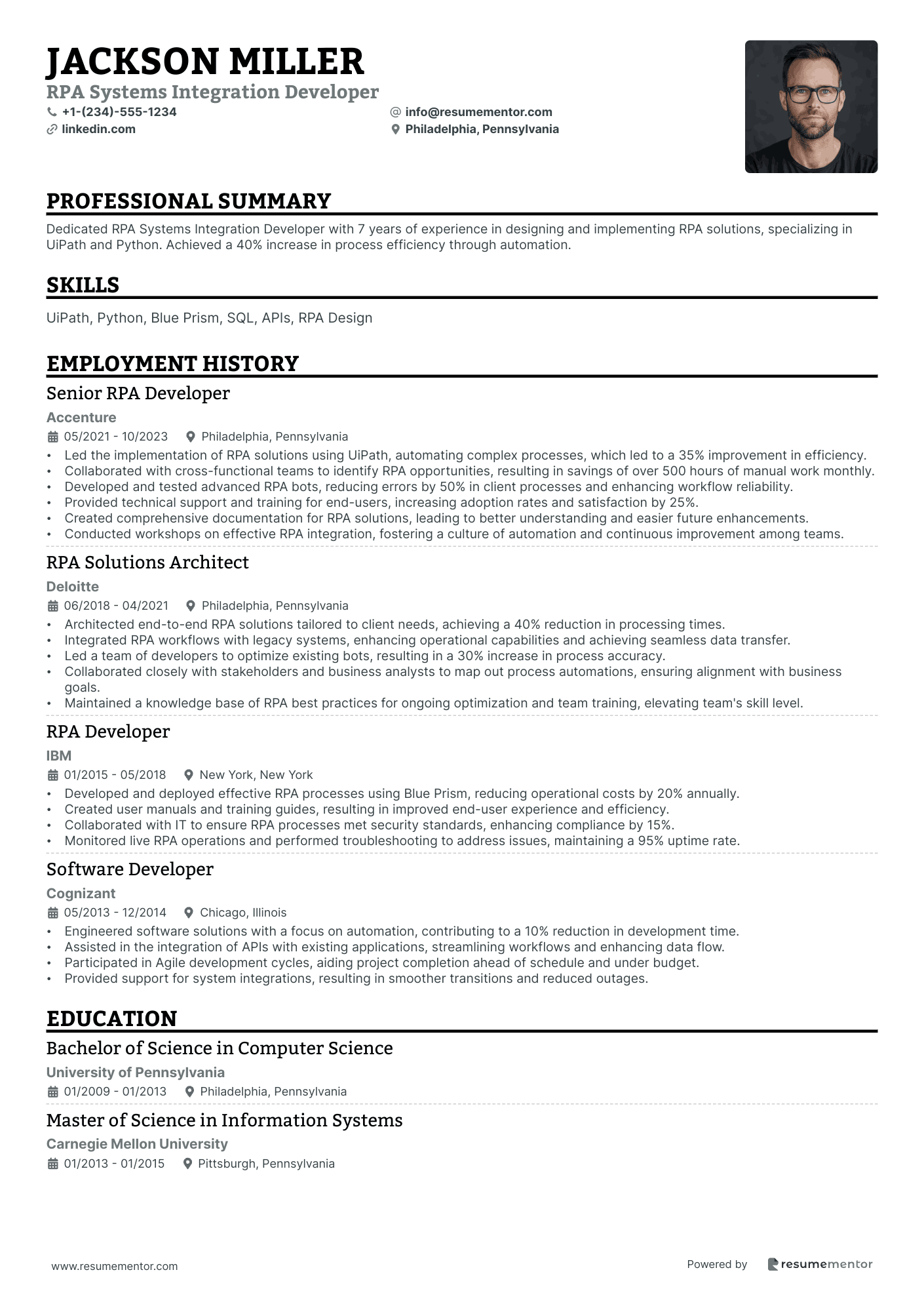 RPA Developer Resume Examples To Get You Hired in 2025