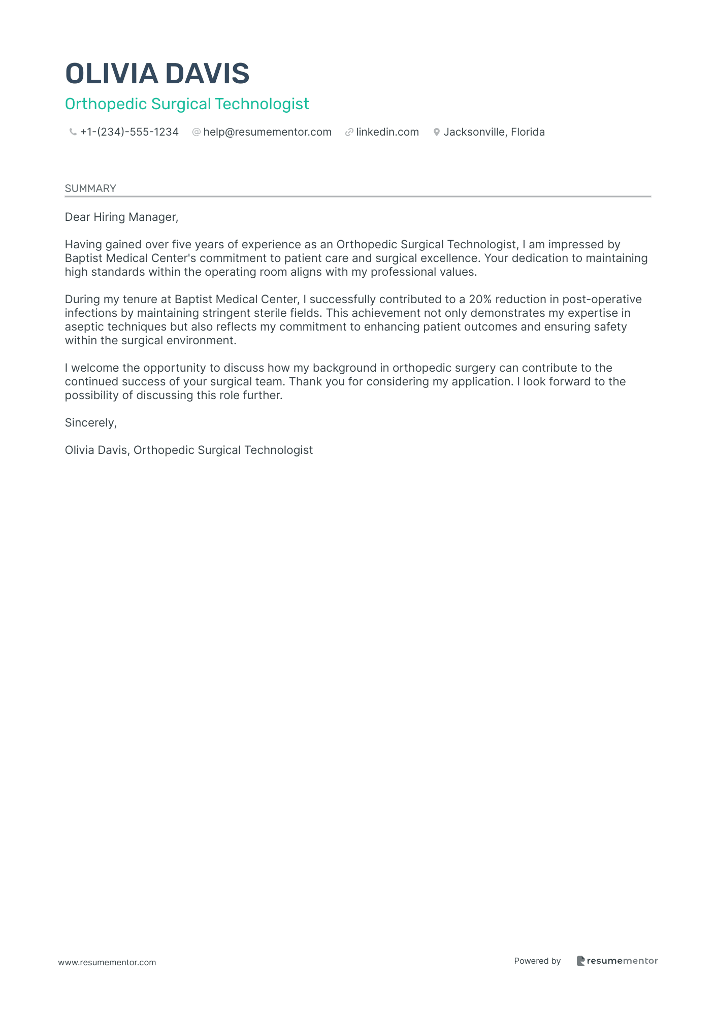 Surgical Technologist Cover Letter Examples by ResumeMentor.com ...
