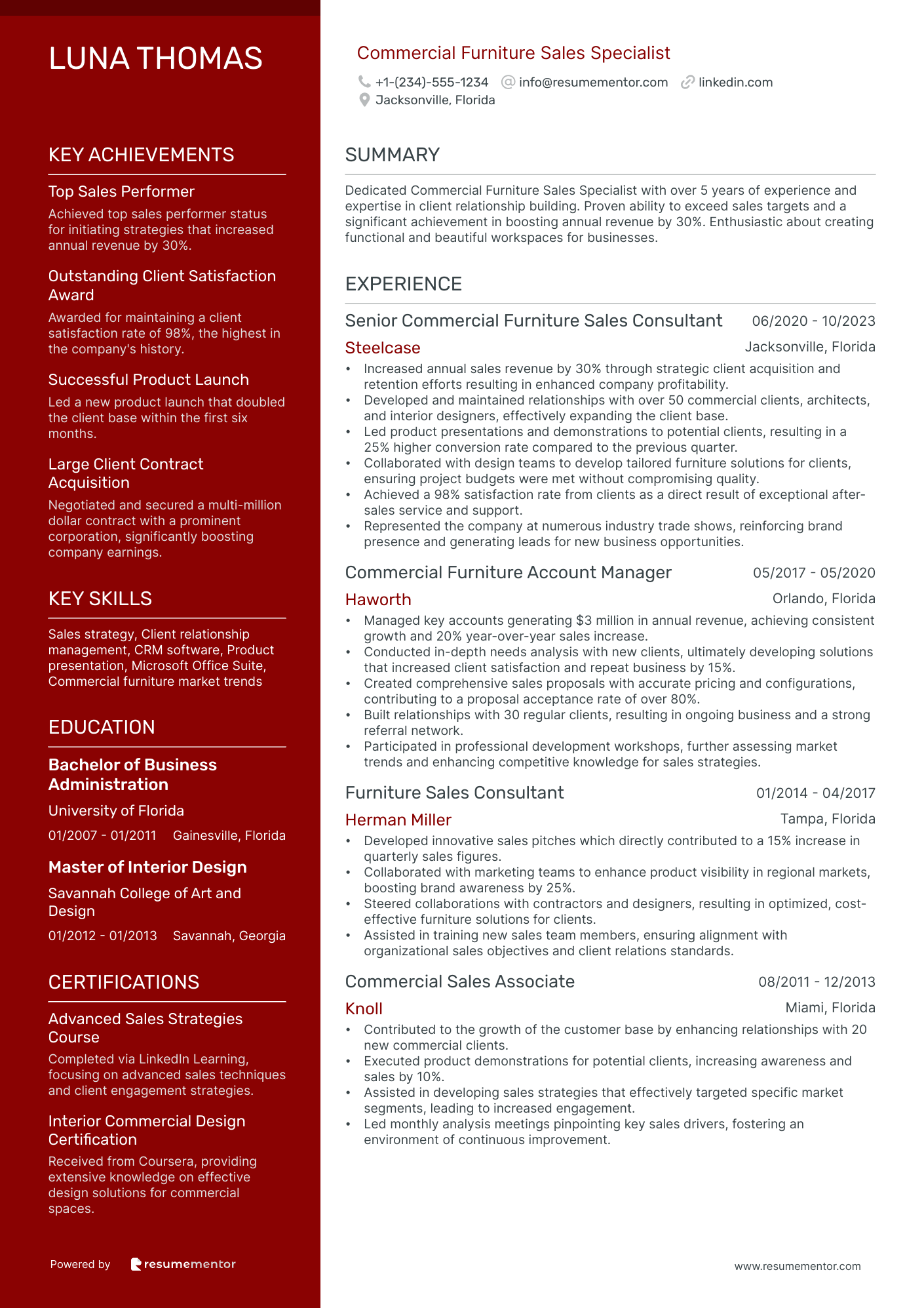 Furniture Sales Resume Example - Free to Edit ATS-Friendly PDF - 2025