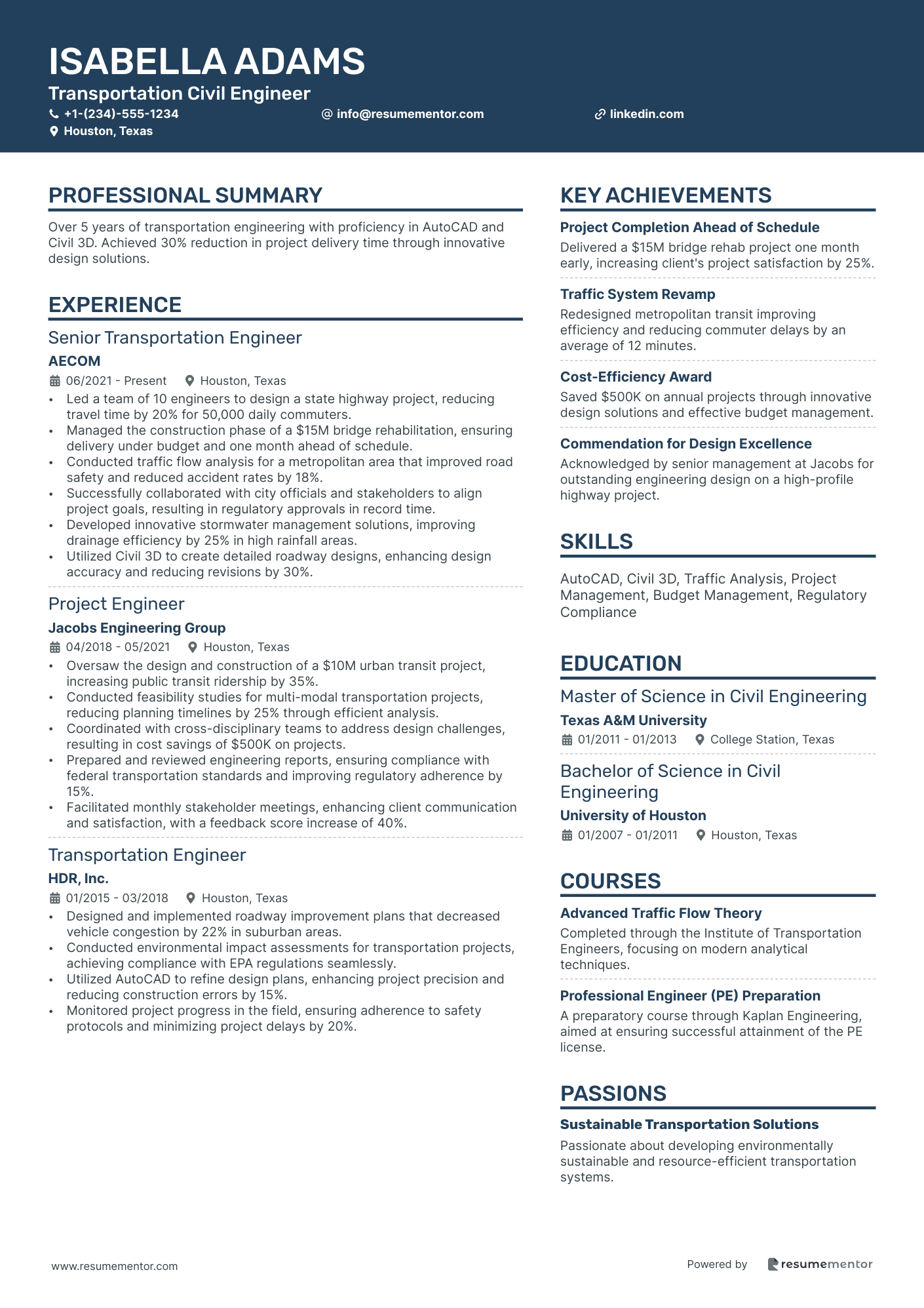 Civil Engineer Resume Example - Free to Edit ATS-Friendly PDF - 2025