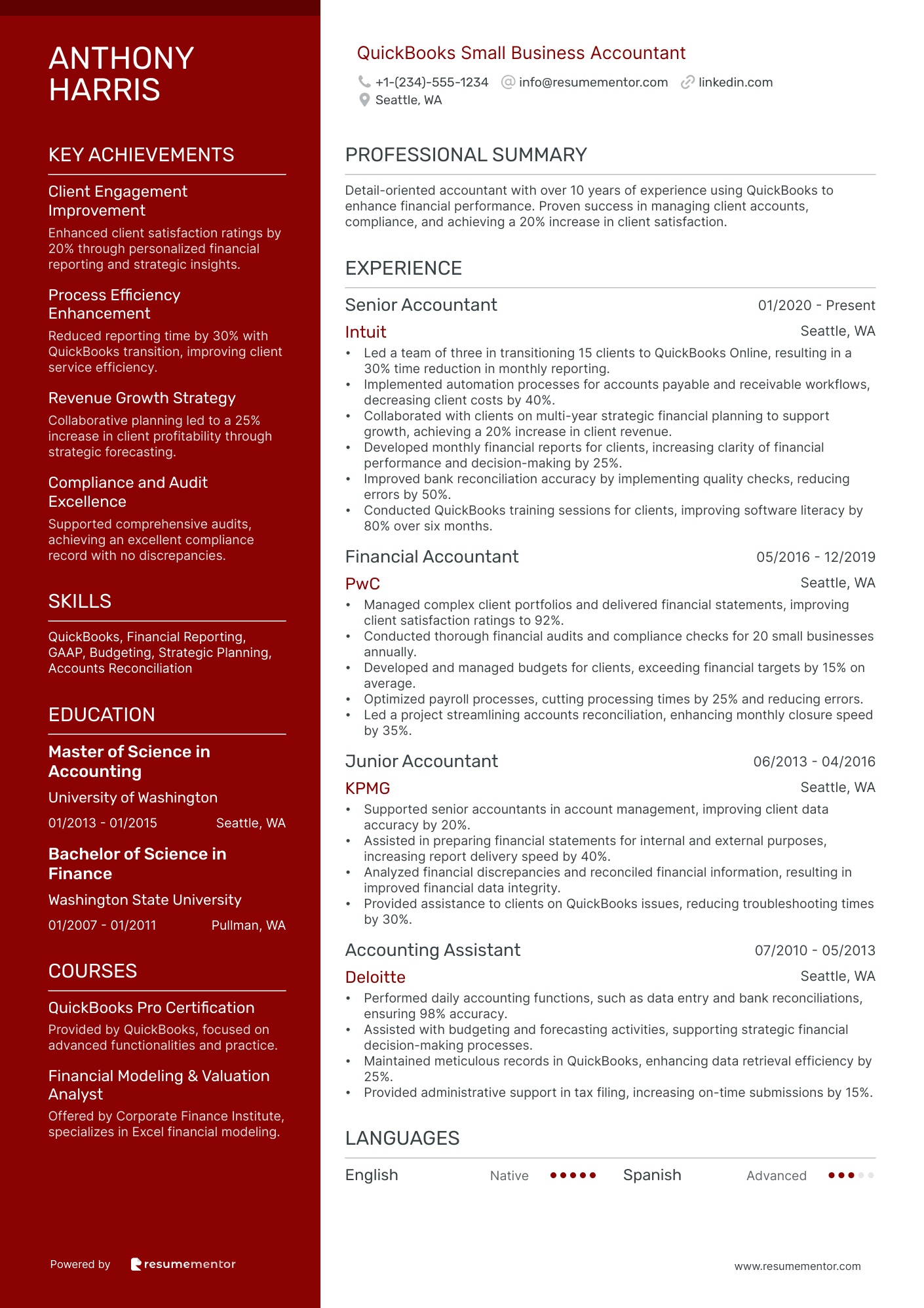 Quickbooks Accountant Resume Example - Free to Edit ATS-Friendly PDF - 2025