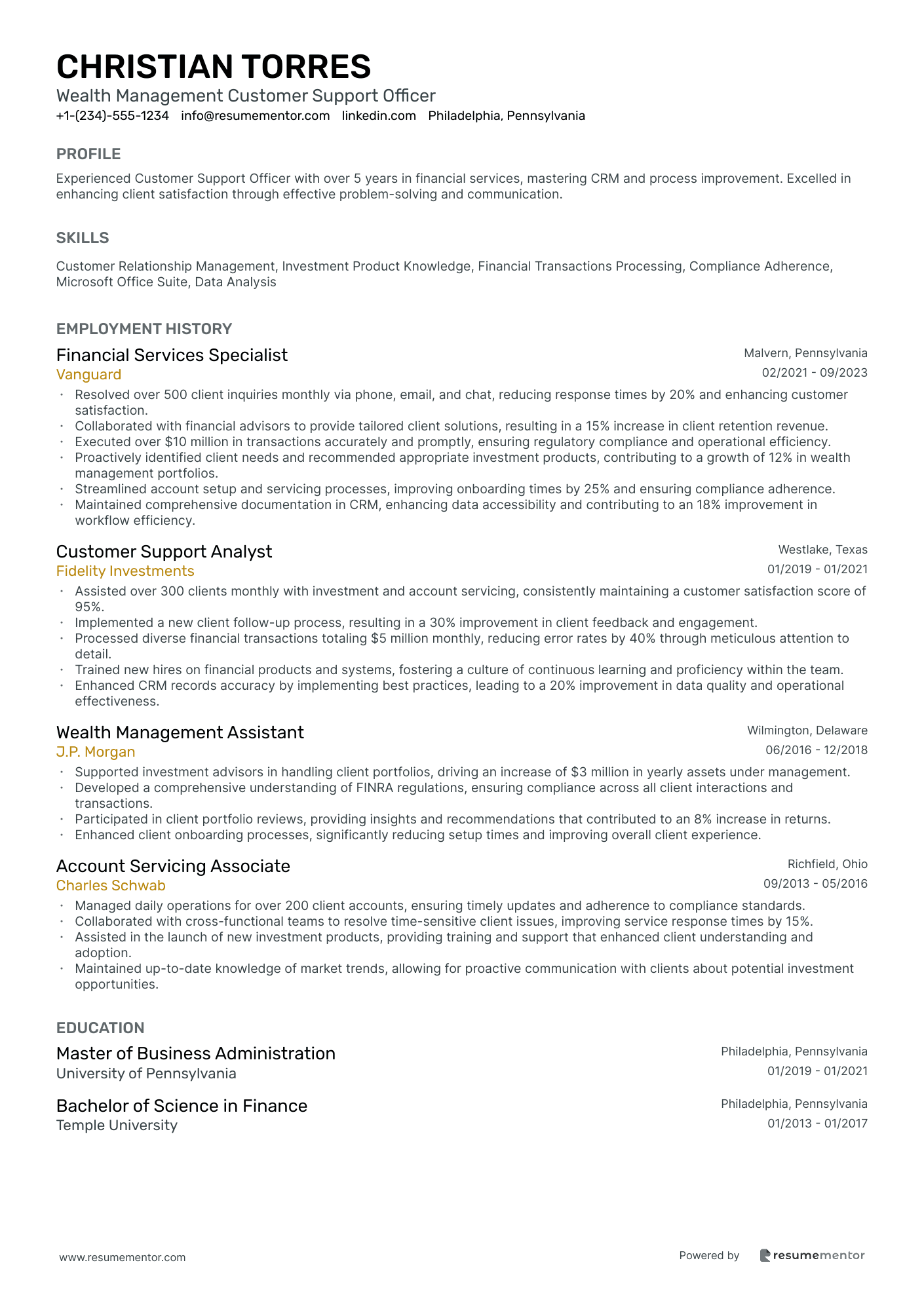 Banking Customer Service Resume Example - Free to Edit ATS-Friendly PDF ...