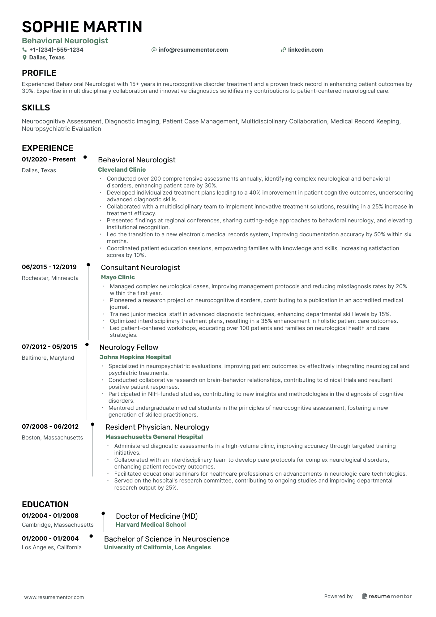 Neurologist Resume Example - Free to Edit ATS-Friendly PDF - 2025