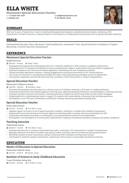 Montessori Teacher Resume Examples - Free to Edit ATS-Friendly PDF - 2025