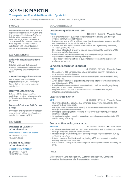 Complaint Resolution Specialist Resume Examples - Free to Edit ATS ...
