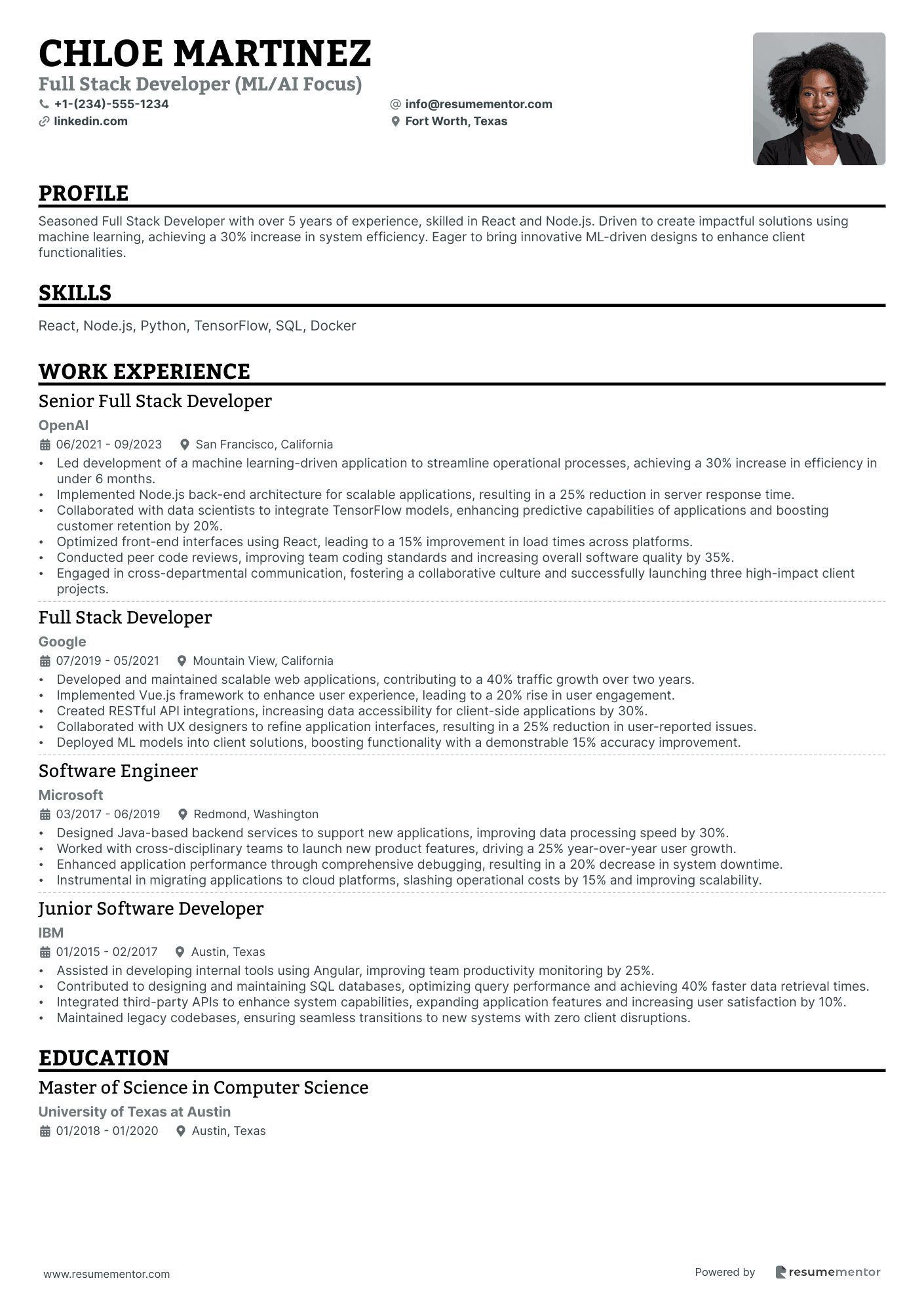 Full Stack Developer Resume Example - Free to Edit ATS-Friendly PDF - 2025