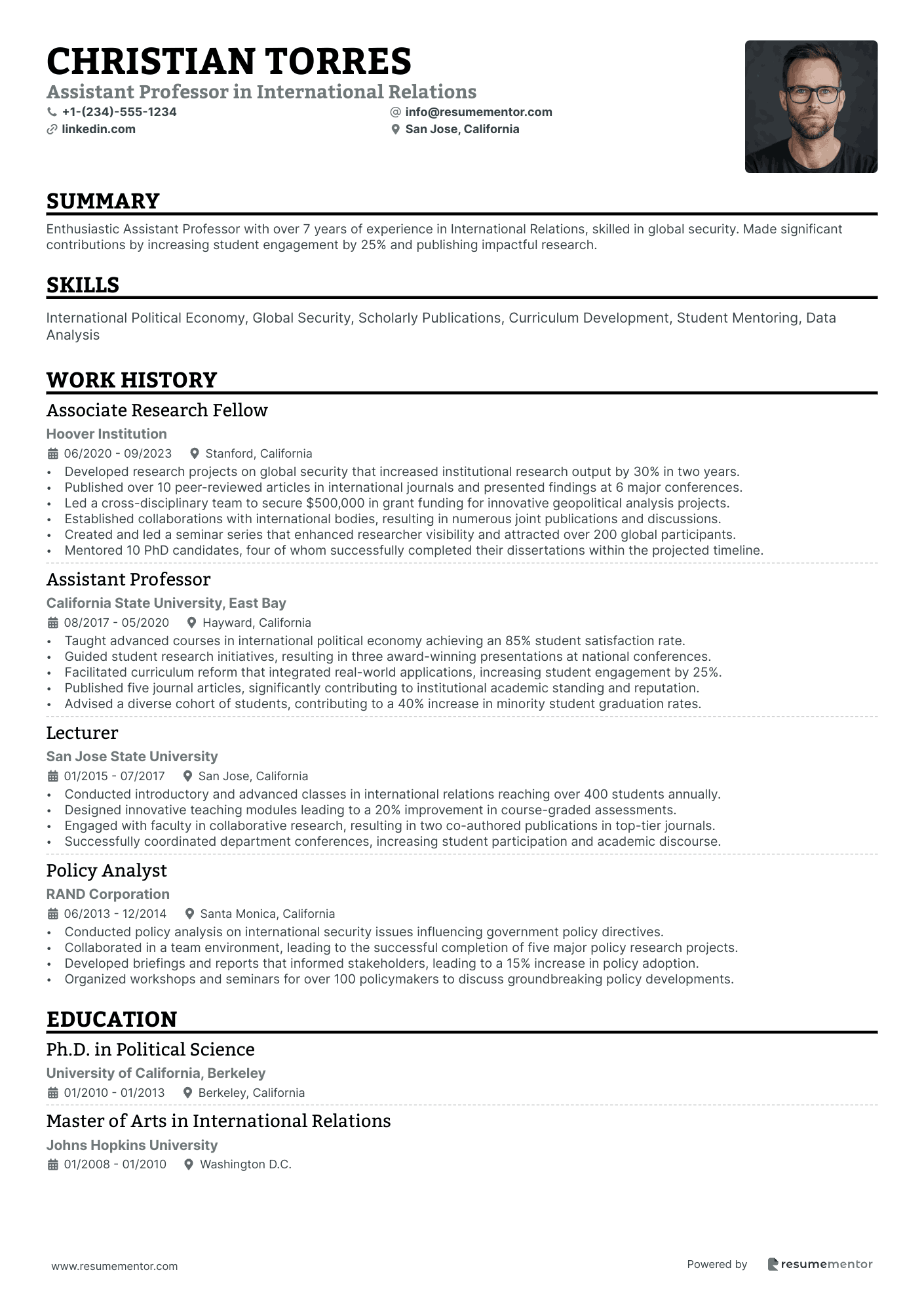 College Professor Resume Examples - Free to Edit ATS-Friendly PDF - 2025