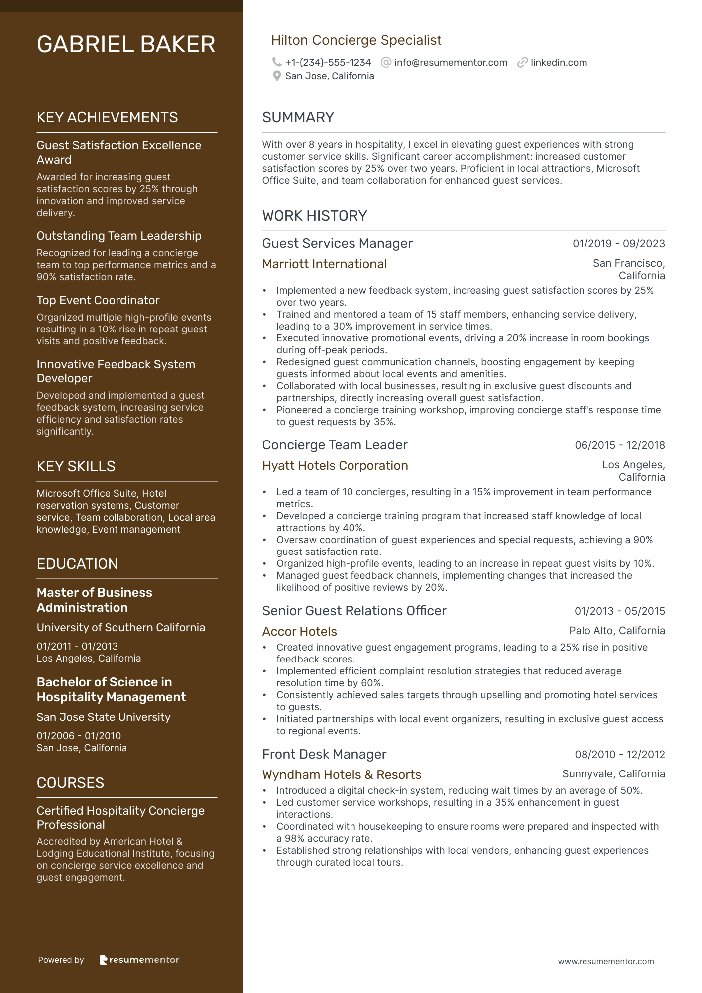 Hilton Front Desk Resume Examples - Free to Edit ATS-Friendly PDF - 2025
