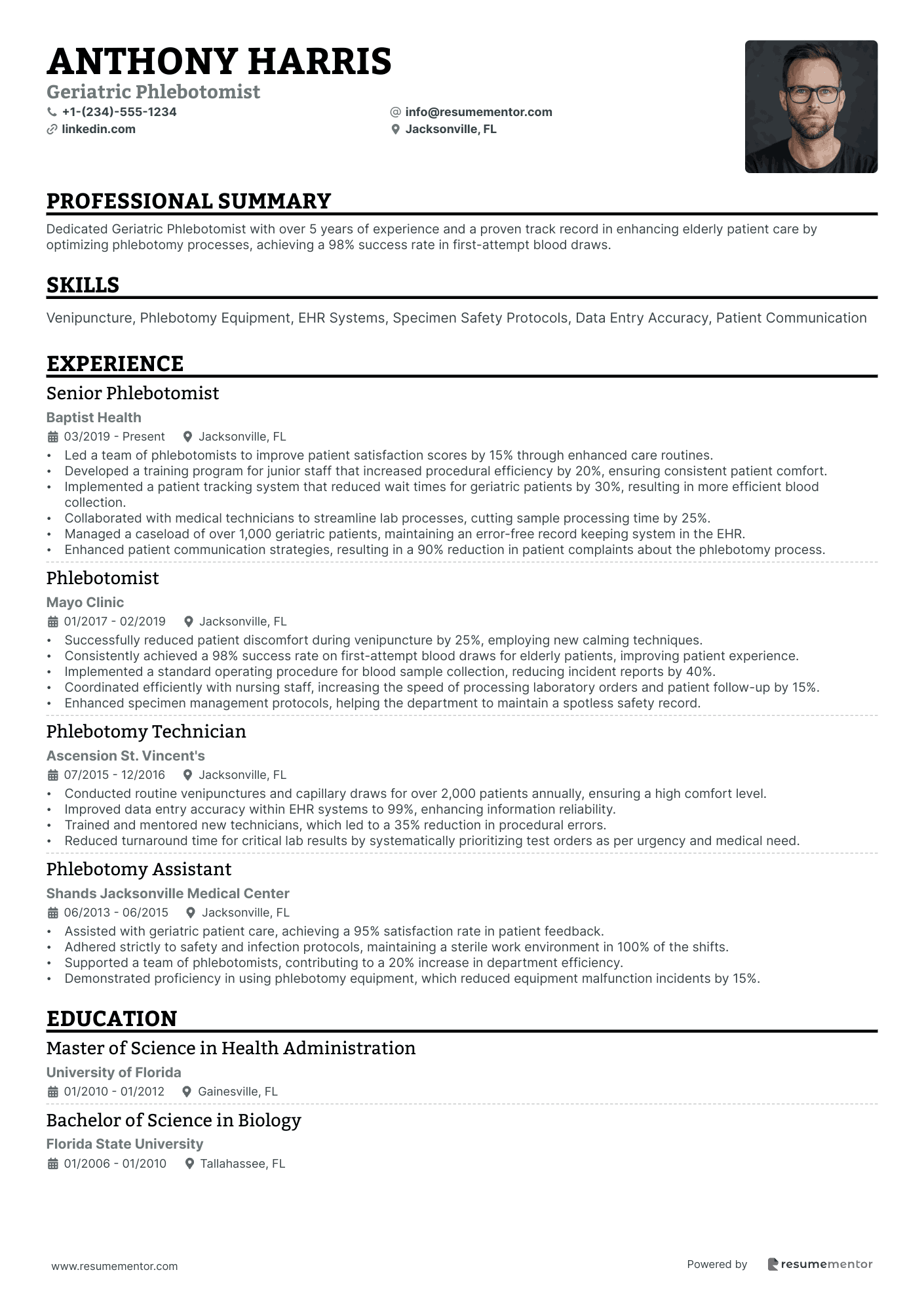 Phlebotomist Resume Examples - Free to Edit ATS-Friendly PDF - 2025