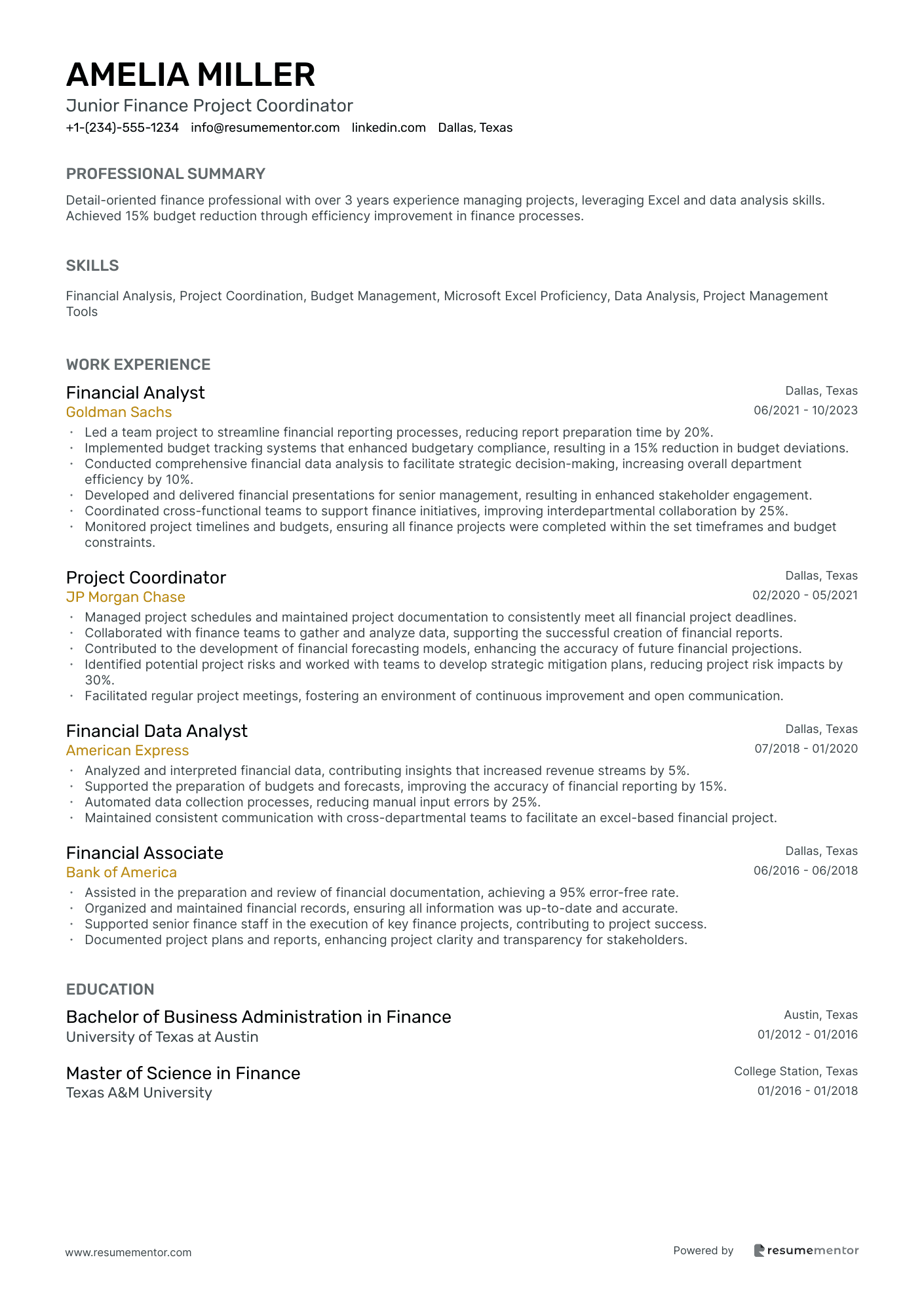 Entry-level Finance Resume Example - Free to Edit ATS-Friendly PDF - 2025