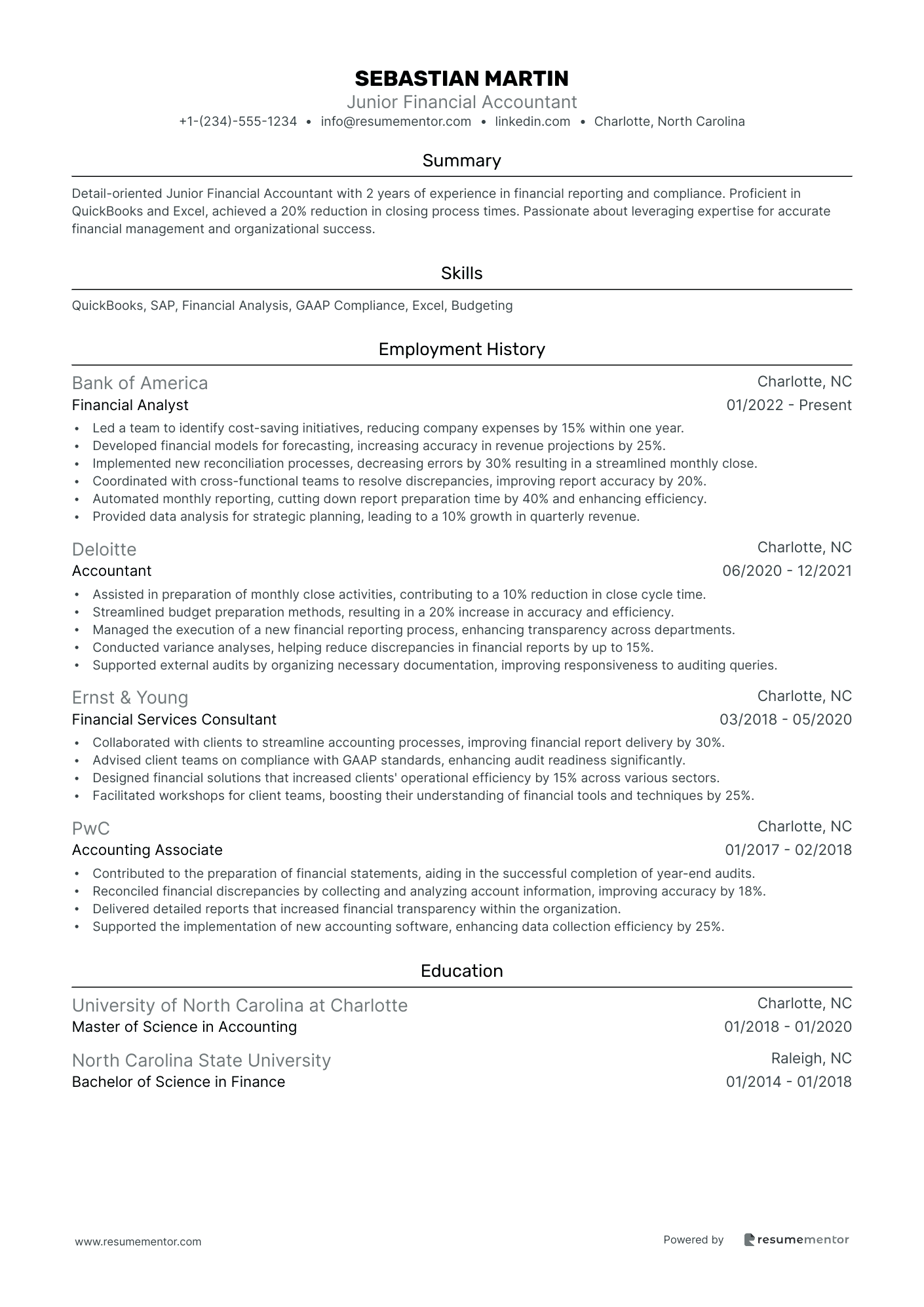 Junior Accountant Resume Example - Free to Edit ATS-Friendly PDF - 2025