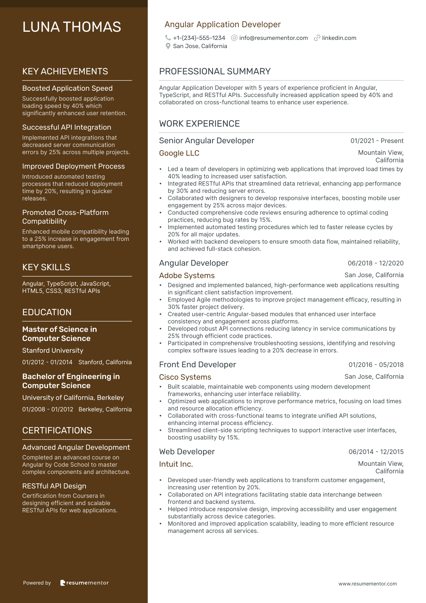 Angular Developer Resume Example - Free to Edit ATS-Friendly PDF - 2025
