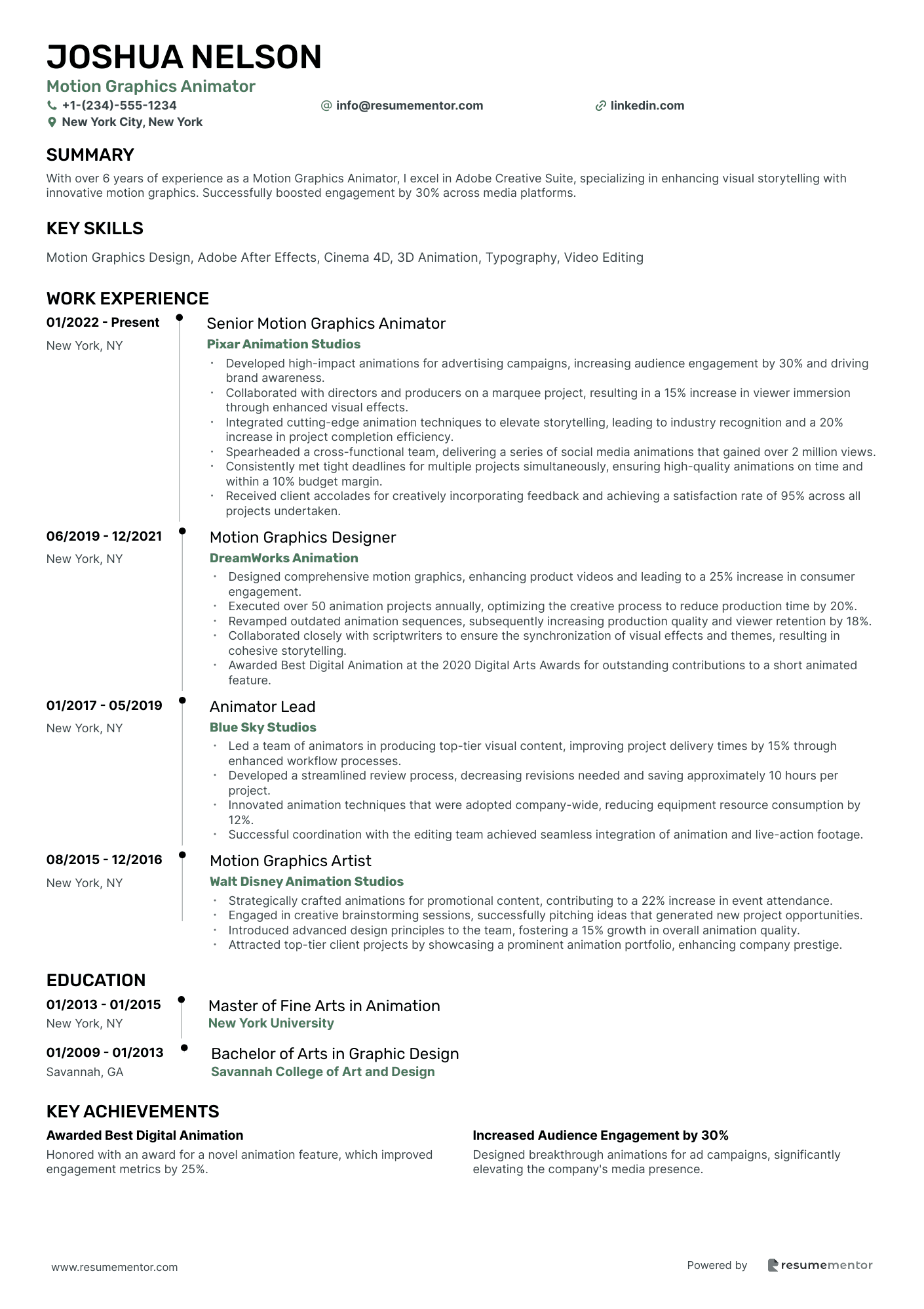 Animator Resume Examples - Free to Edit ATS-Friendly PDF - 2025