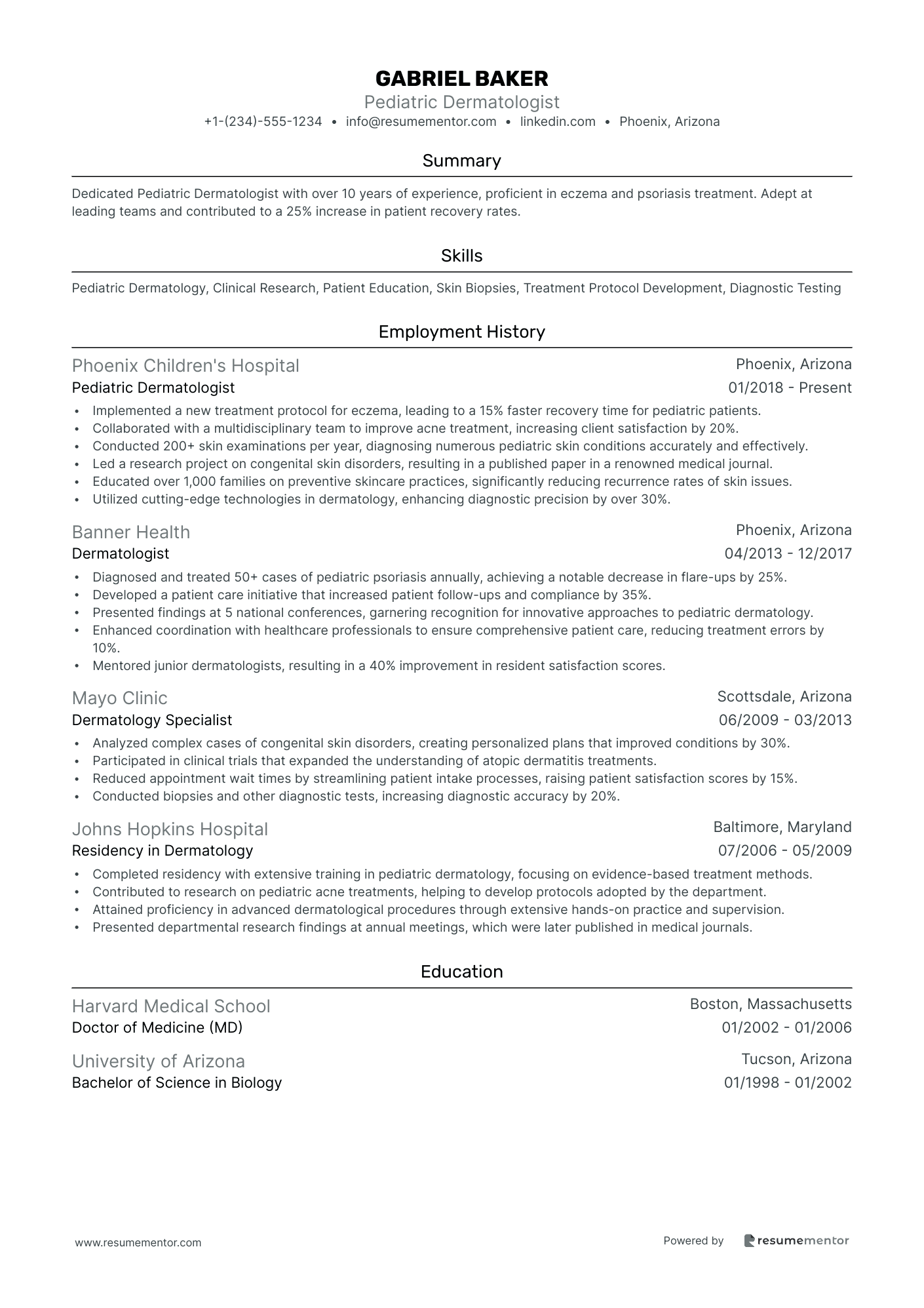 Dermatologist Resume Example - Free to Edit ATS-Friendly PDF - 2025