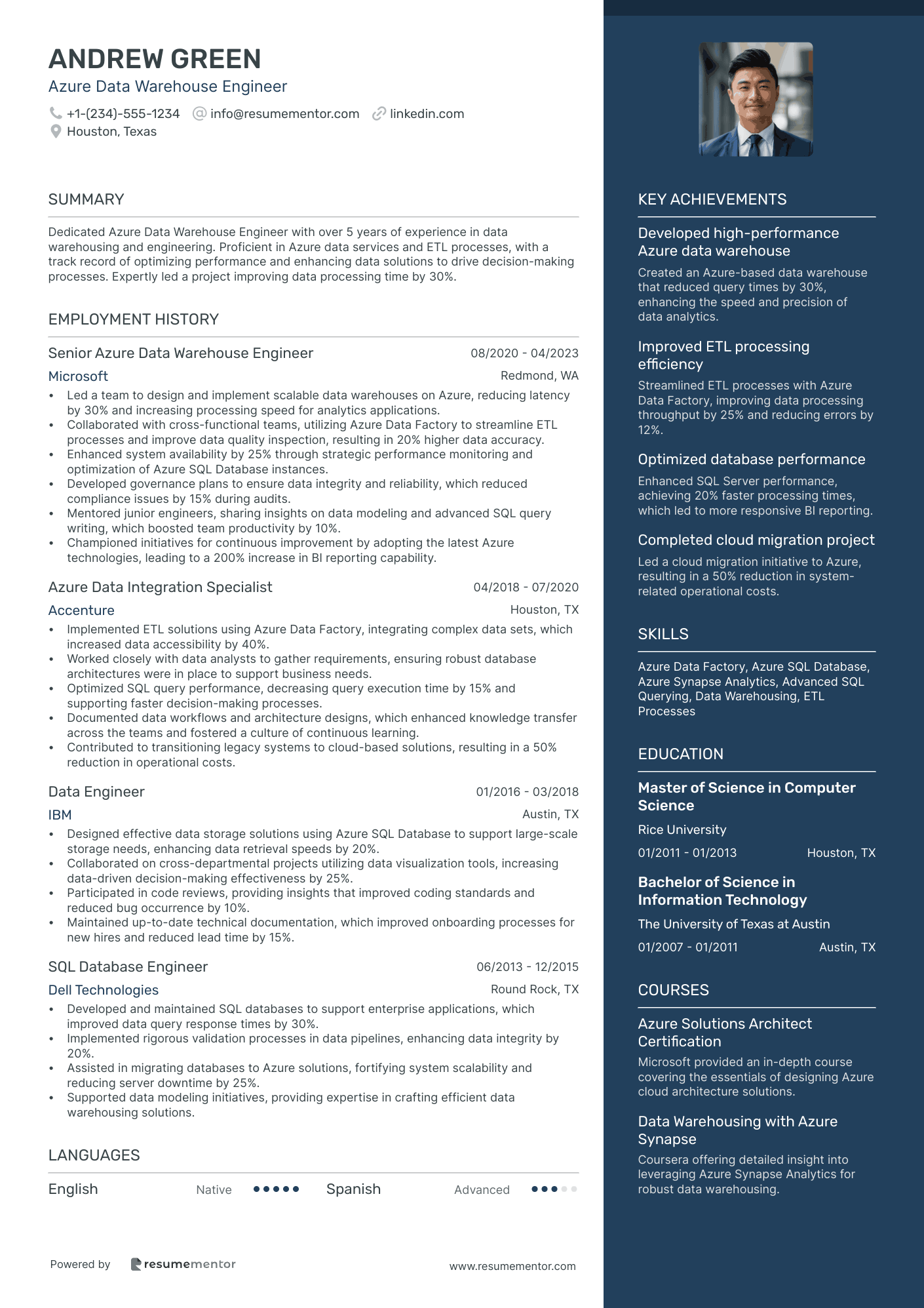 Azure Data Engineer Resume Example - Free to Edit ATS-Friendly PDF - 2025