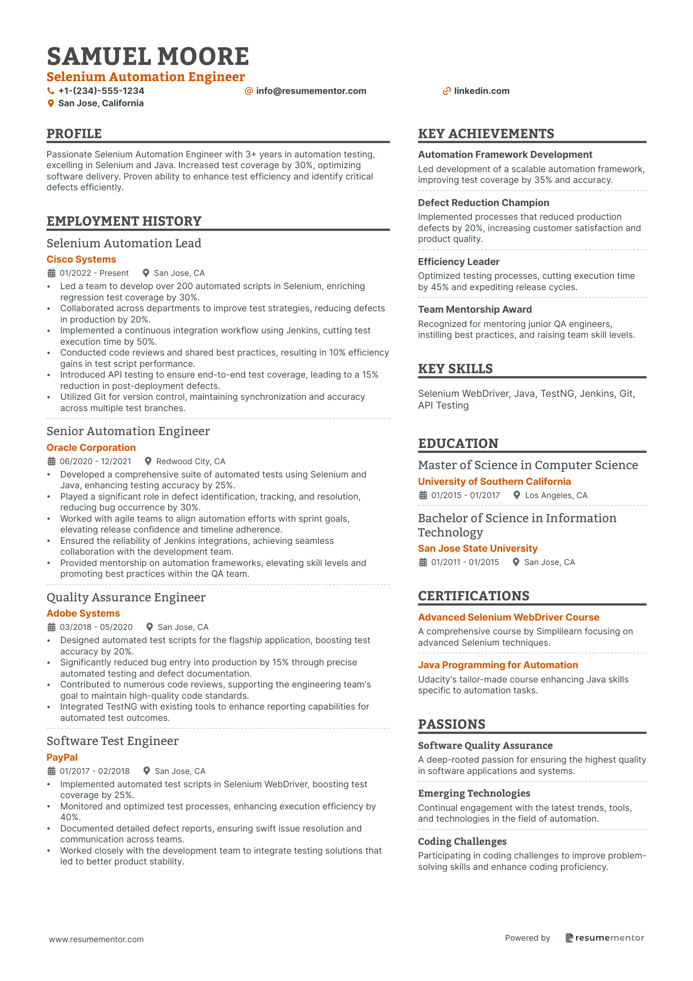 QA Automation Engineer Resume Example - Free to Edit ATS-Friendly PDF ...