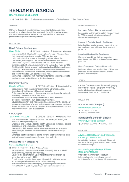 Cardiologist Resume Example - Free to Edit ATS-Friendly PDF - 2025