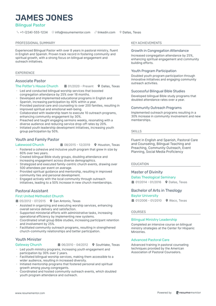 Pastor Resume Examples - Free to Edit ATS-Friendly PDF - 2025