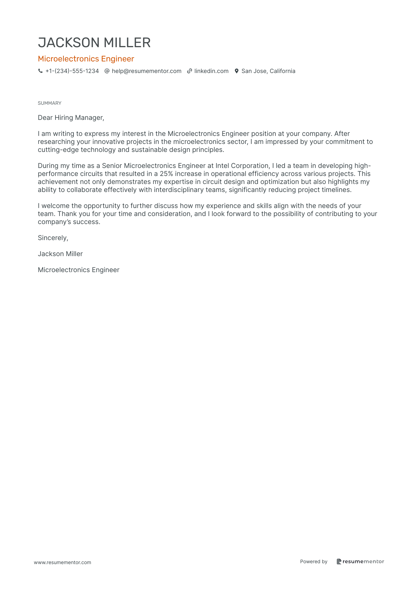 Electrical Engineer Cover Letter Examples by ResumeMentor.com ...