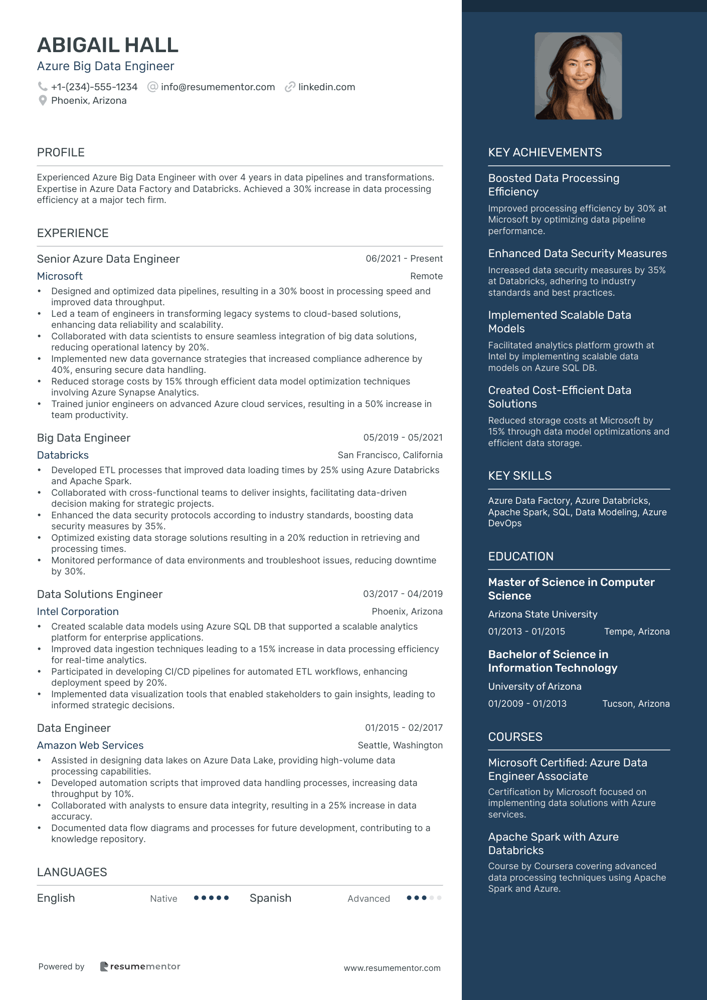 Azure Data Engineer Resume Example - Free to Edit ATS-Friendly PDF - 2025