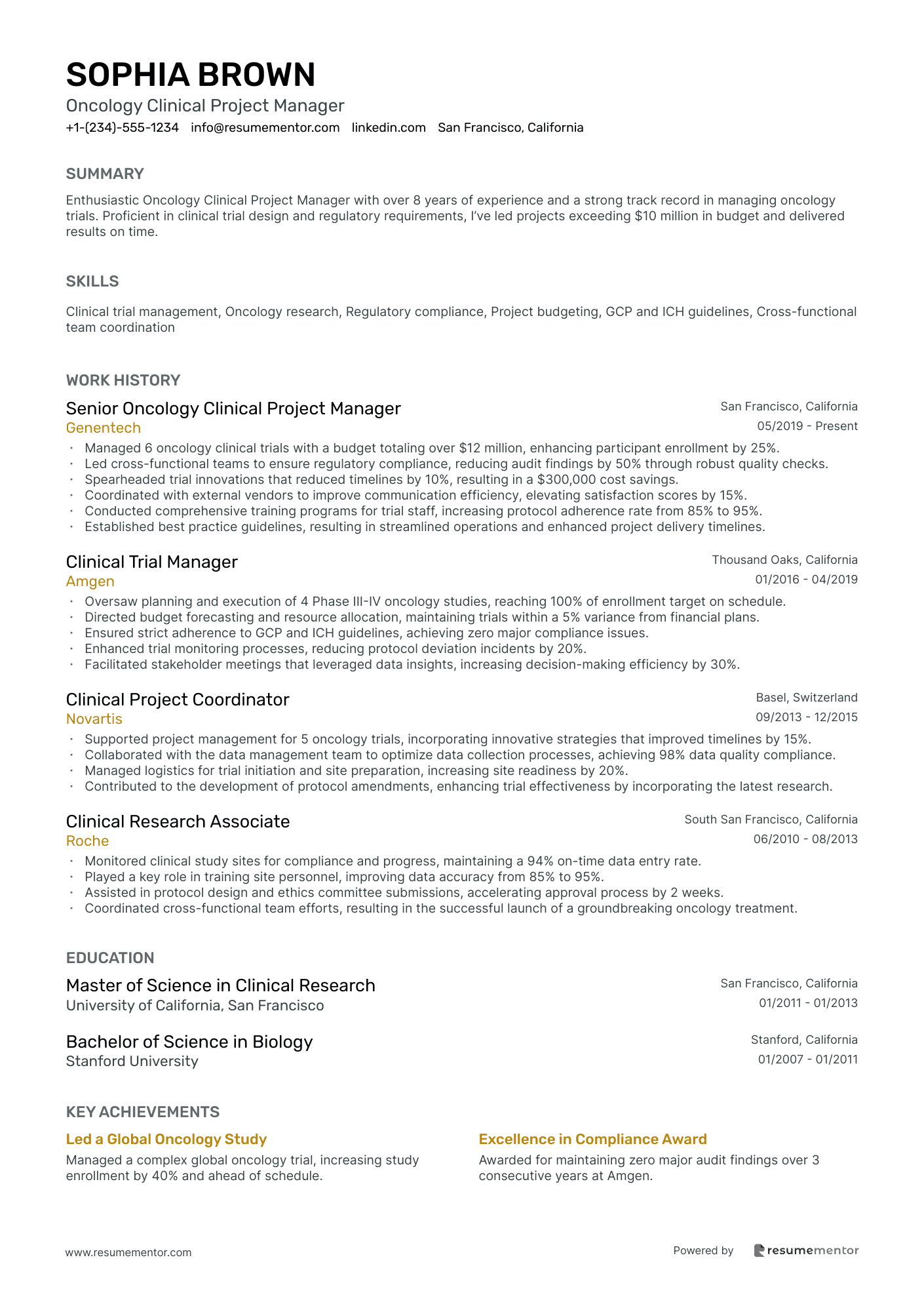 Clinical Project Manager Resume Example - Free to Edit ATS-Friendly PDF ...