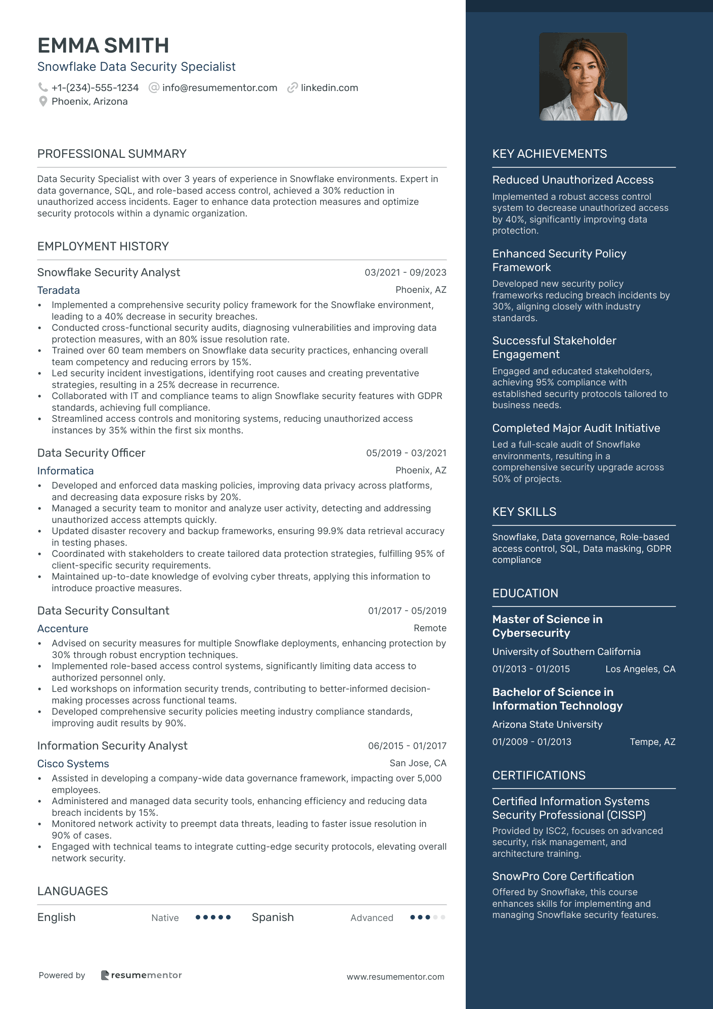 Snowflake Developer Resume Example - Free to Edit ATS-Friendly PDF - 2025