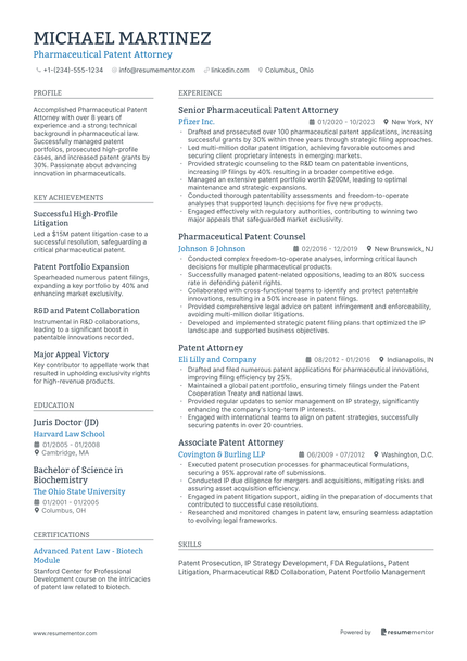Patent Lawyer Resume Example - Free to Edit ATS-Friendly PDF - 2025