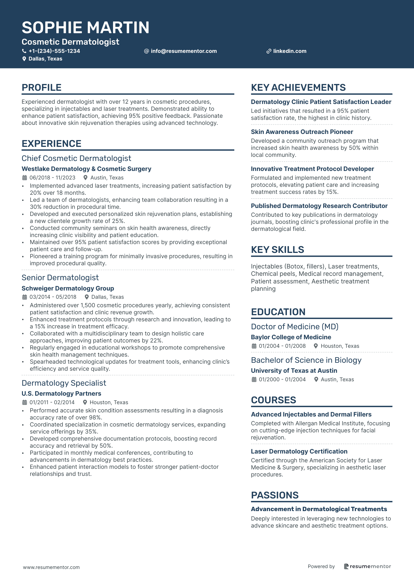 Dermatologist Resume Example - Free to Edit ATS-Friendly PDF - 2025