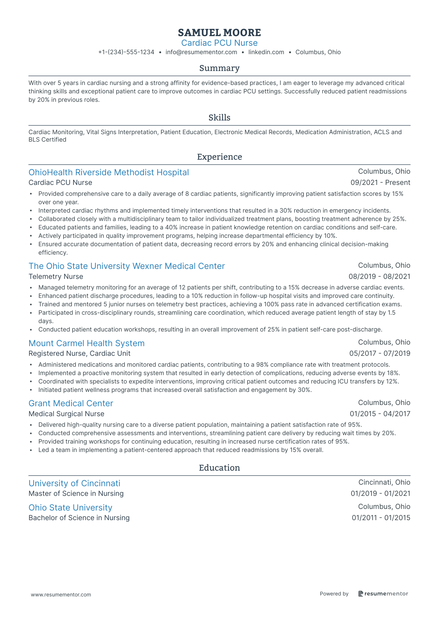PCU Nurse Resume Example - Free to Edit ATS-Friendly PDF - 2025