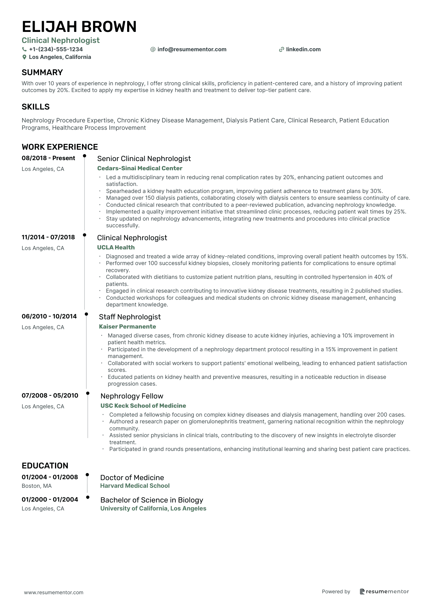 Nephrologist Resume Example - Free to Edit ATS-Friendly PDF - 2025