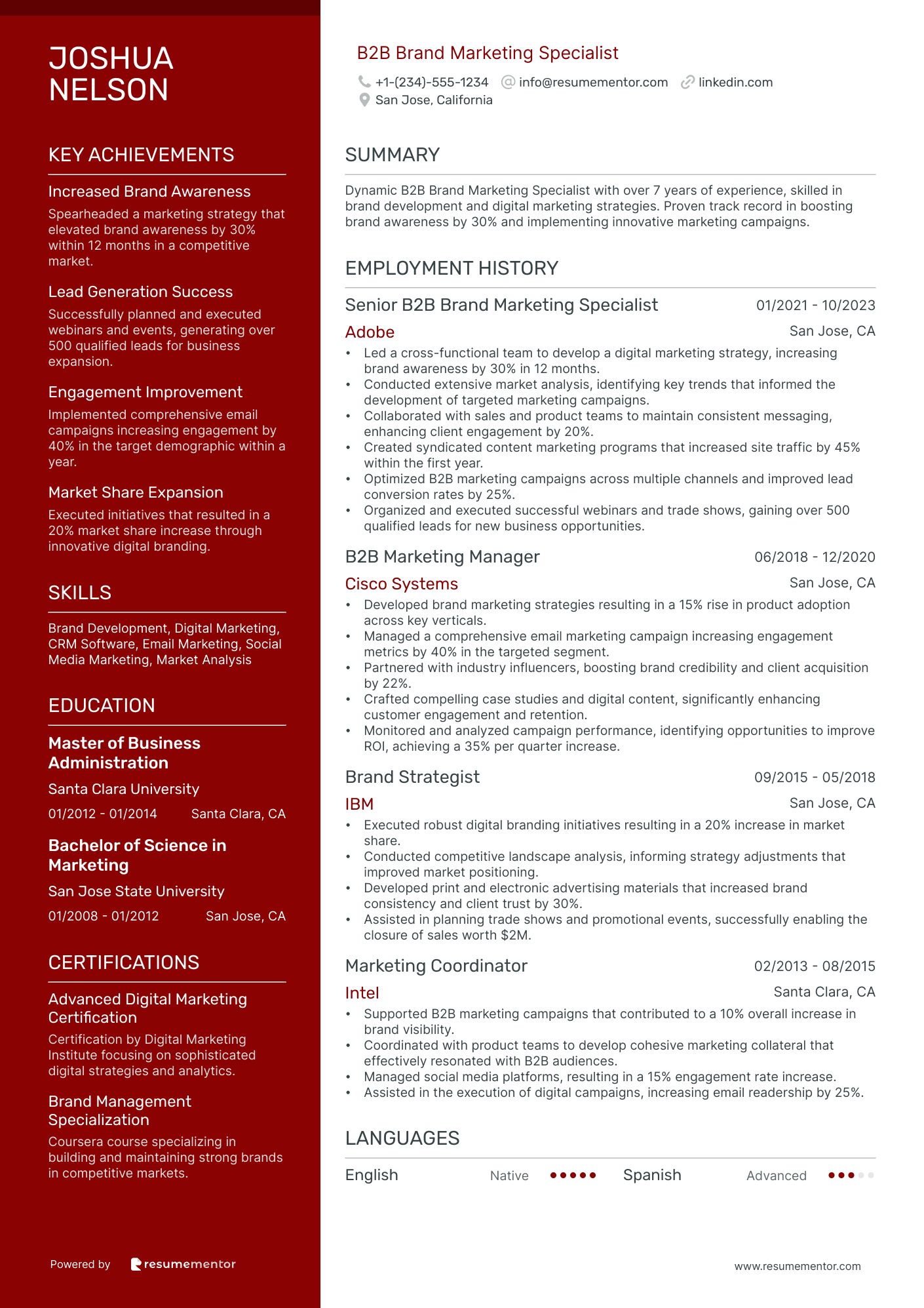 B2B Marketing Resume Example - Free to Edit ATS-Friendly PDF - 2025