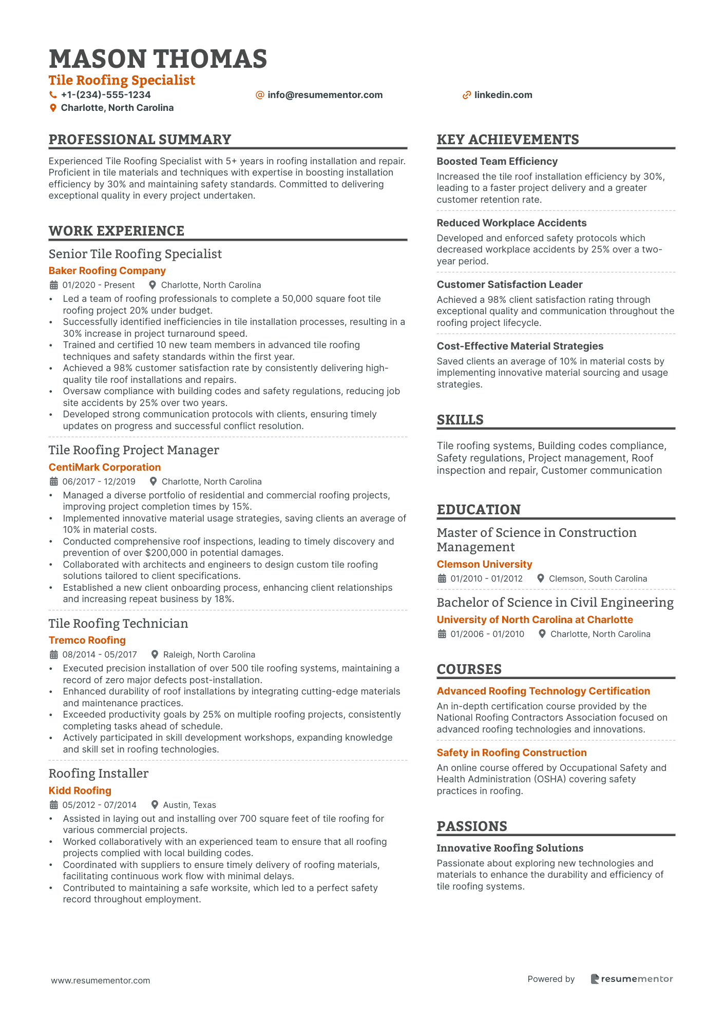 Roofing Contractor Resume Examples - Free to Edit ATS-Friendly PDF - 2025
