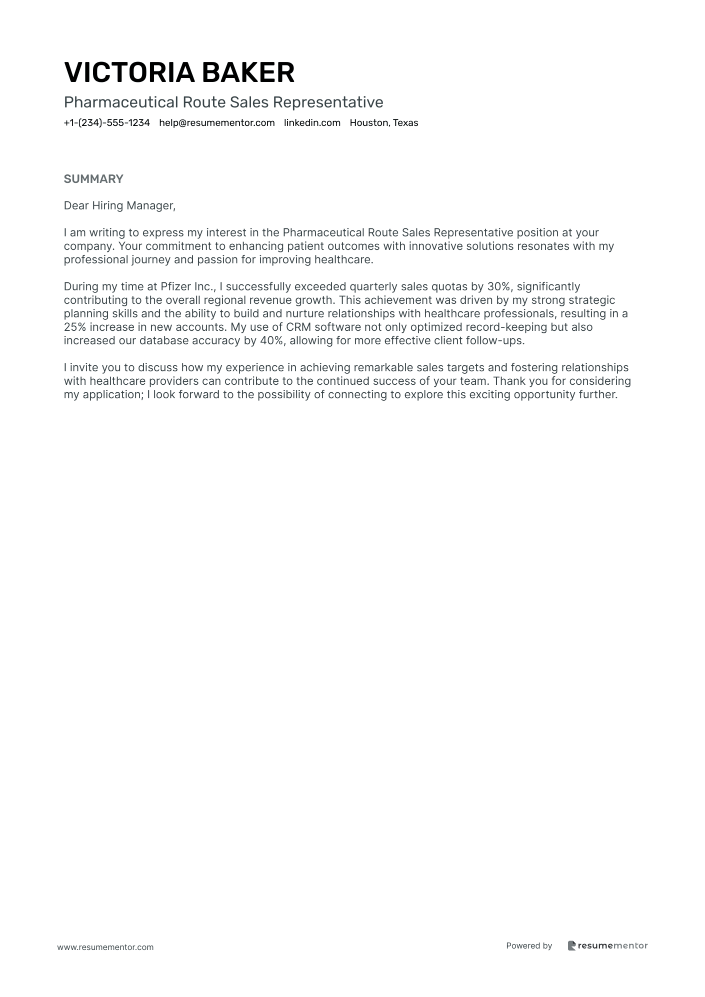 Route Sales Cover Letter Examples by ResumeMentor.com - Professional ...