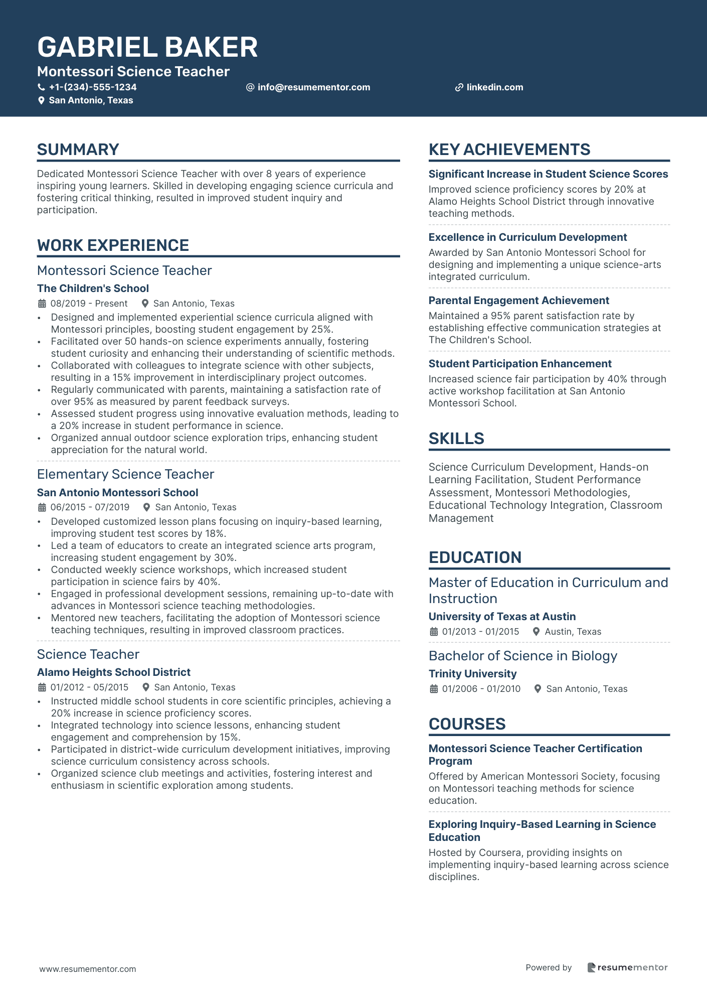 Montessori Teacher Resume Examples - Free to Edit ATS-Friendly PDF - 2025