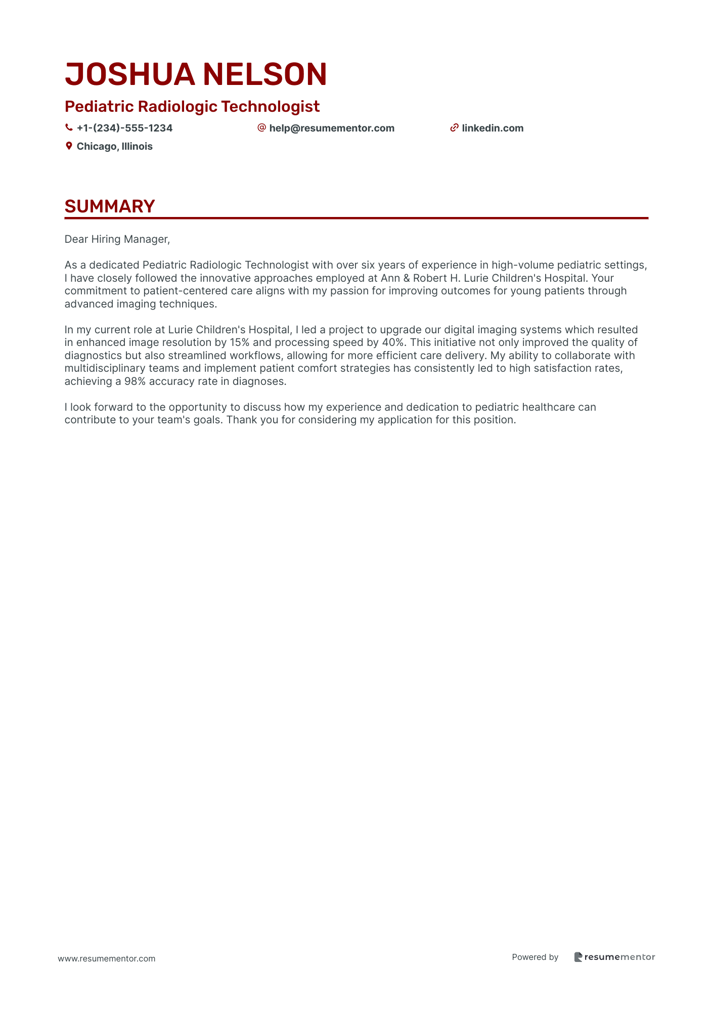 Radiologic Technologist Cover Letter Examples by ResumeMentor.com ...