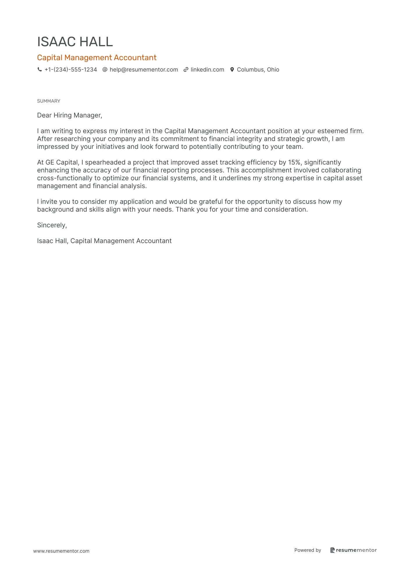 Management Accountant Cover Letter Examples by ResumeMentor.com ...