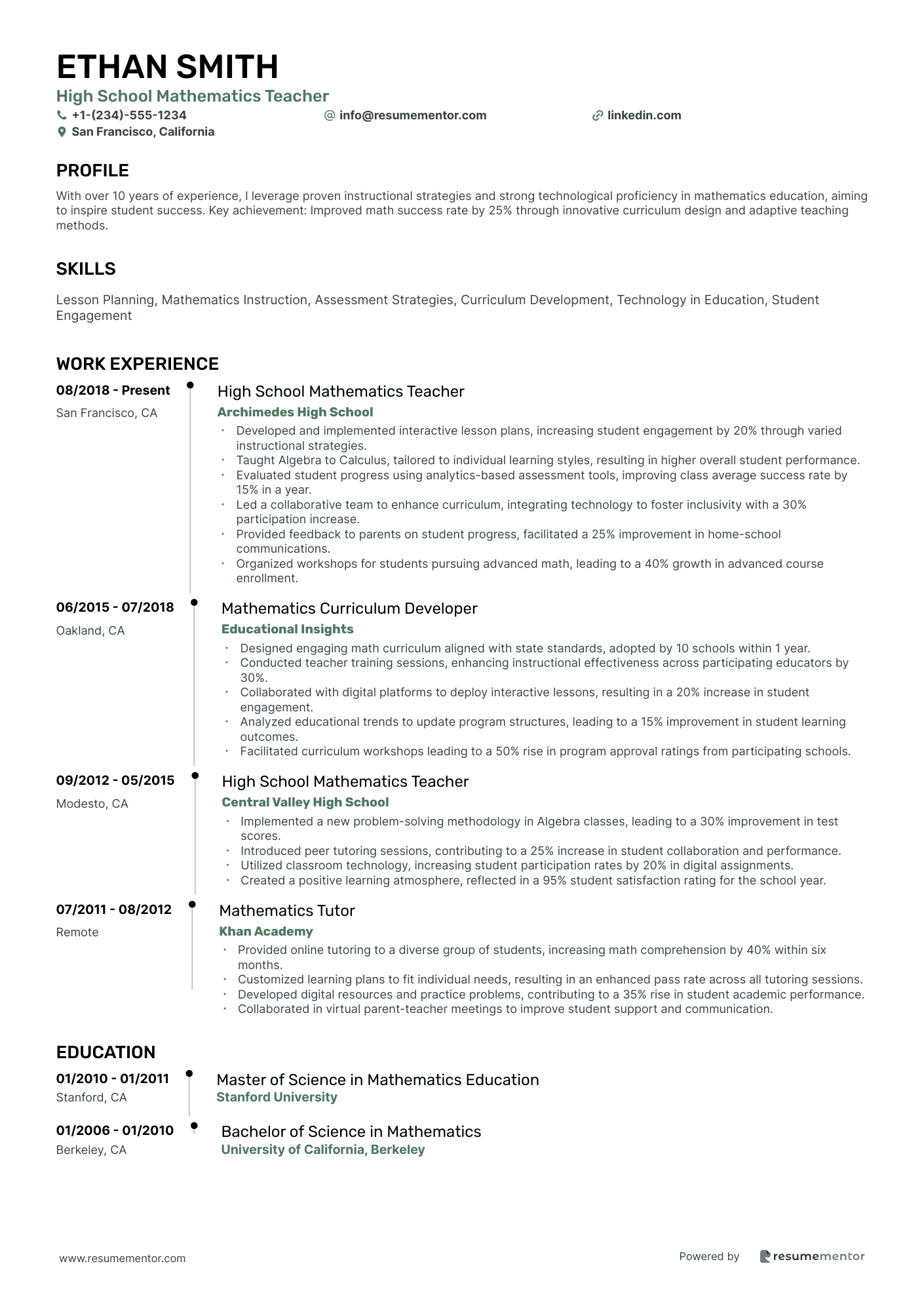 High School Teacher Resume Example - Free to Edit ATS-Friendly PDF - 2025