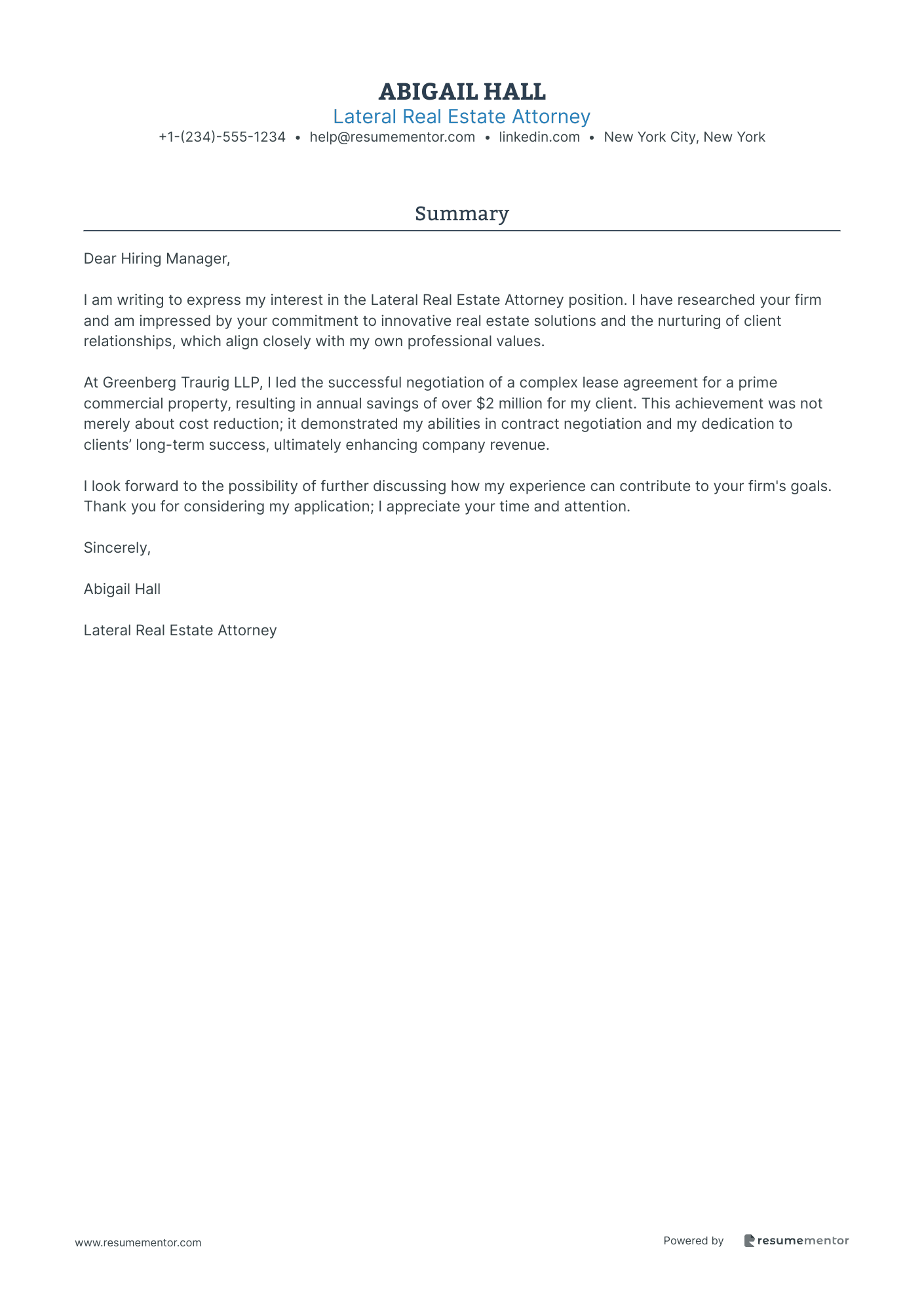 Lateral Attorney Cover Letter Examples by ResumeMentor.com ...