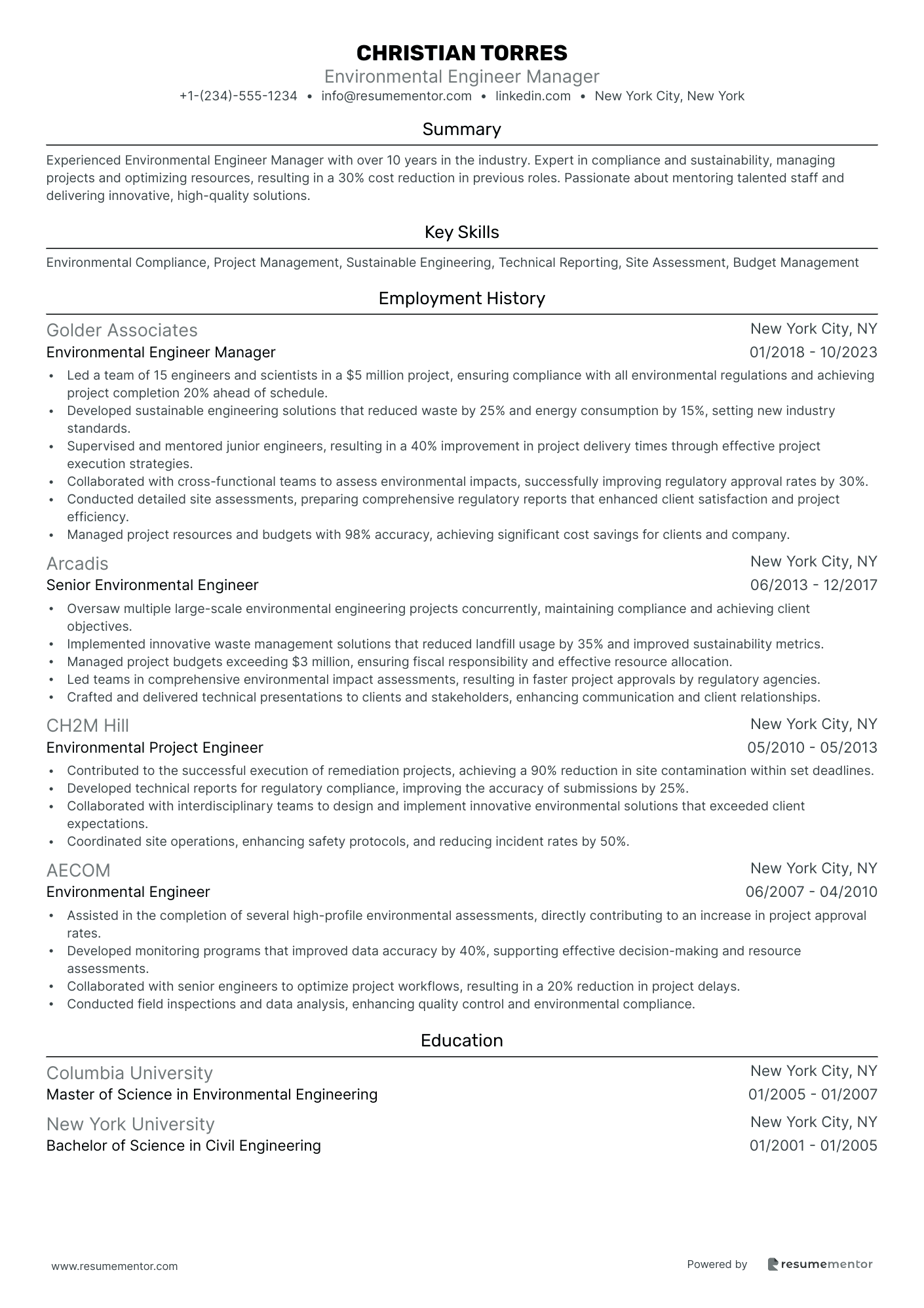 Engineer Manager Resume Example - Free to Edit ATS-Friendly PDF - 2025