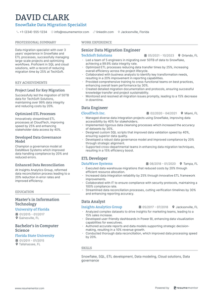 Snowflake Developer Resume Example - Free to Edit ATS-Friendly PDF - 2025