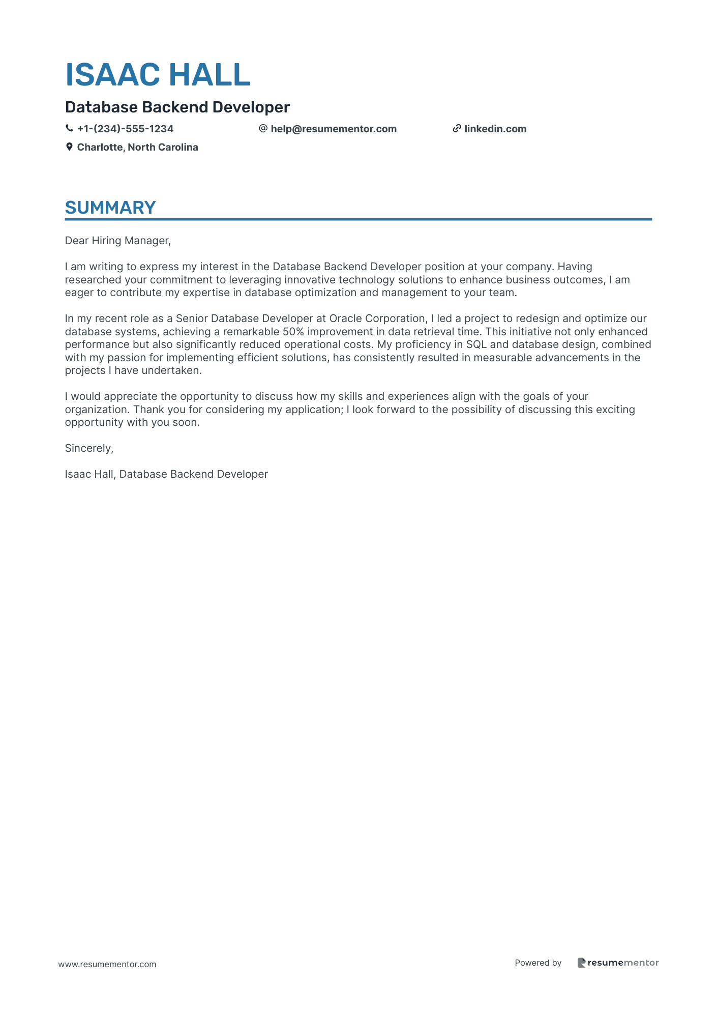 Backend Developer Cover Letter Examples by ResumeMentor.com ...