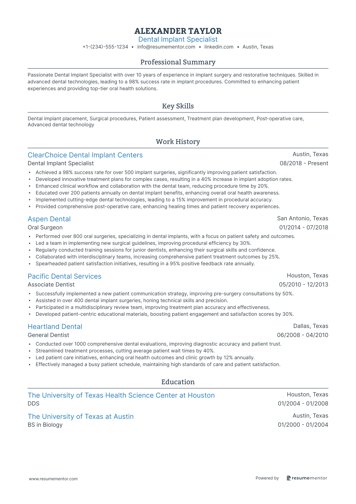 Dentist Resume Examples - Free to Edit ATS-Friendly PDF - 2025