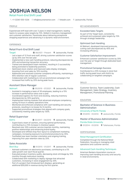 Shift Leader Resume Examples - Free to Edit ATS-Friendly PDF - 2025