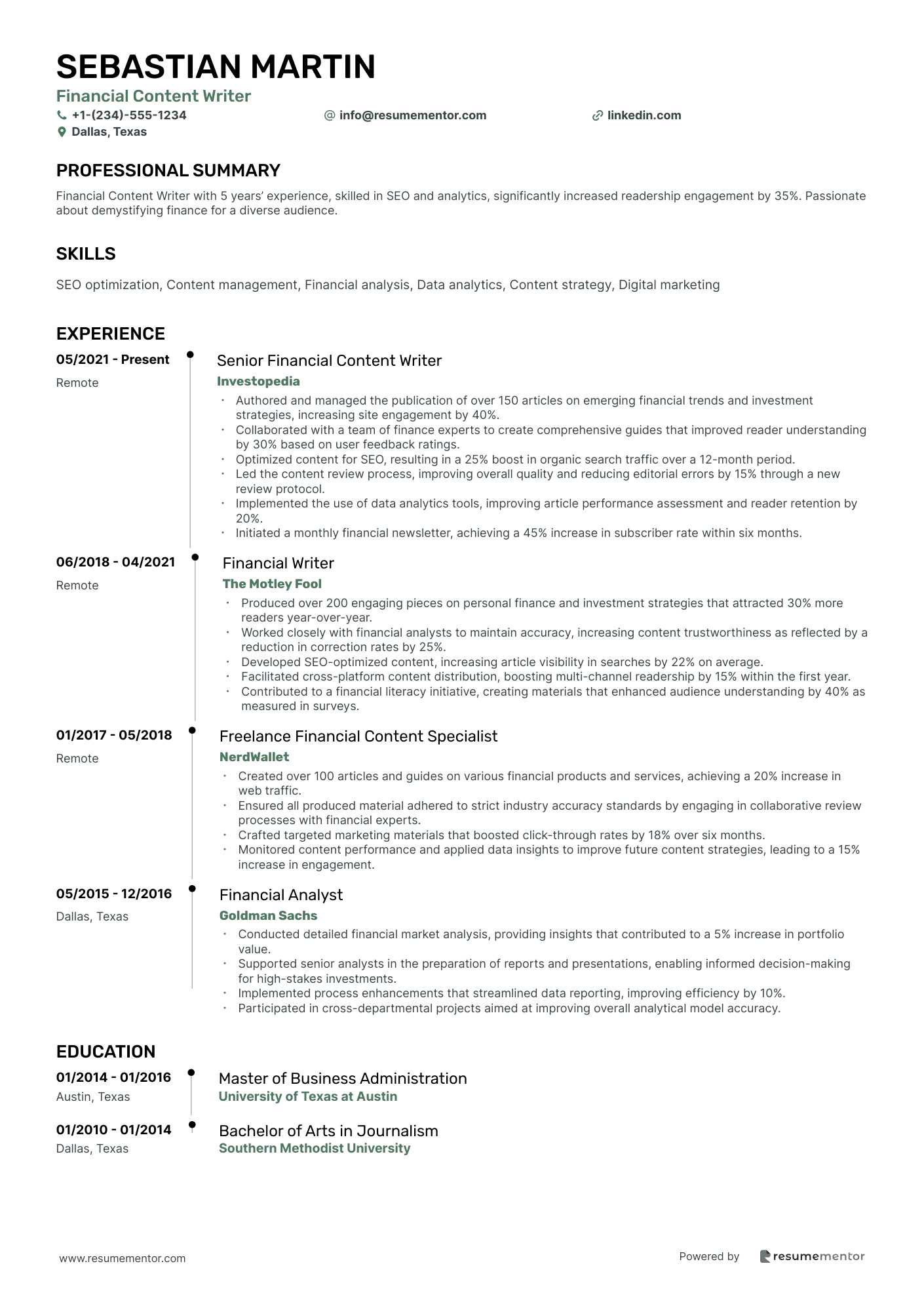 Content Writer Resume Examples - Free to Edit ATS-Friendly PDF - 2025