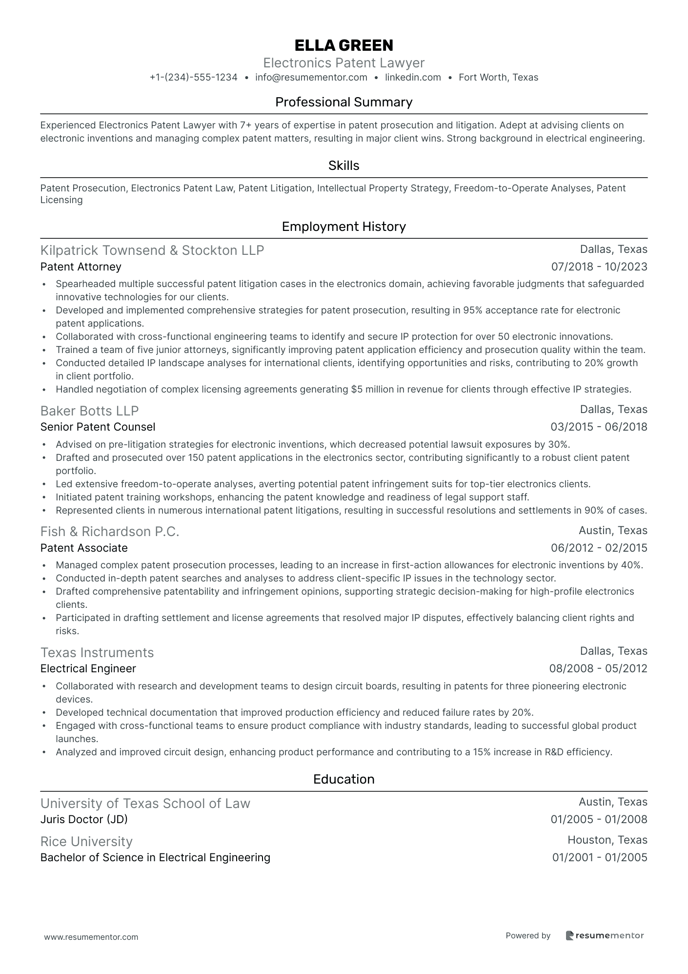 Patent Attorney Resume Example - Free to Edit ATS-Friendly PDF - 2025