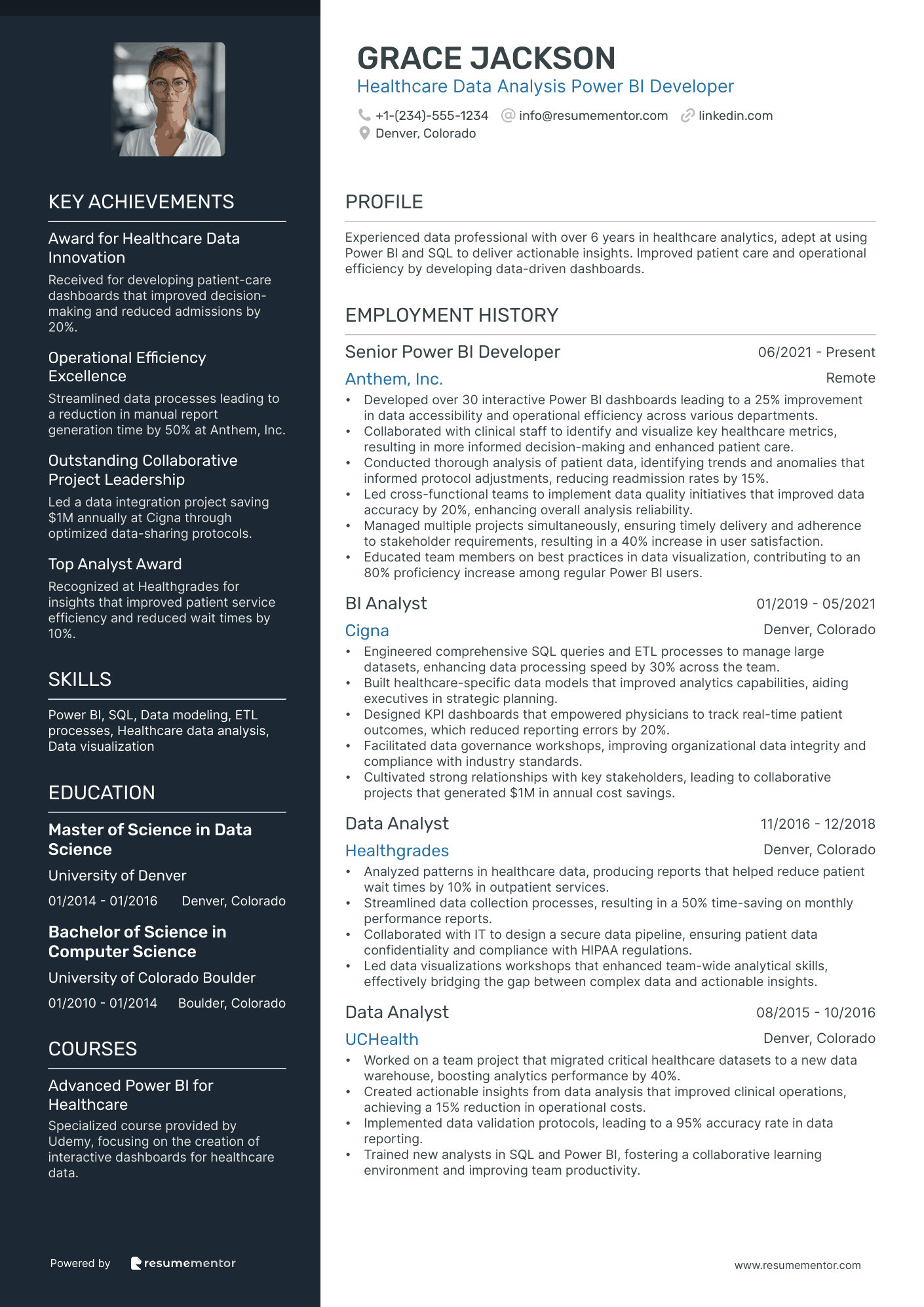 Power BI Developer Resume Example - Free to Edit ATS-Friendly PDF - 2025