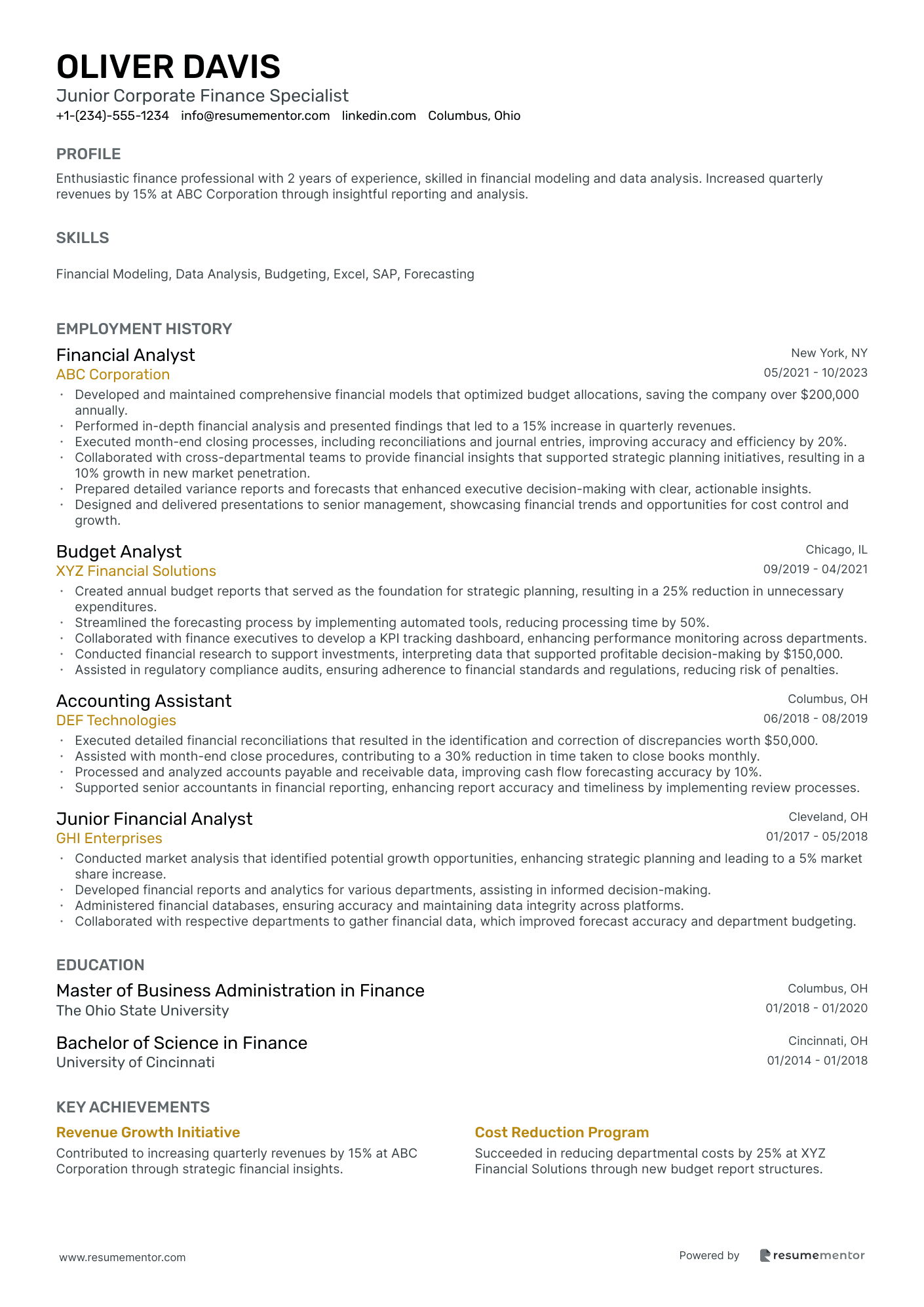 Entry-level Finance Resume Example - Free to Edit ATS-Friendly PDF - 2025