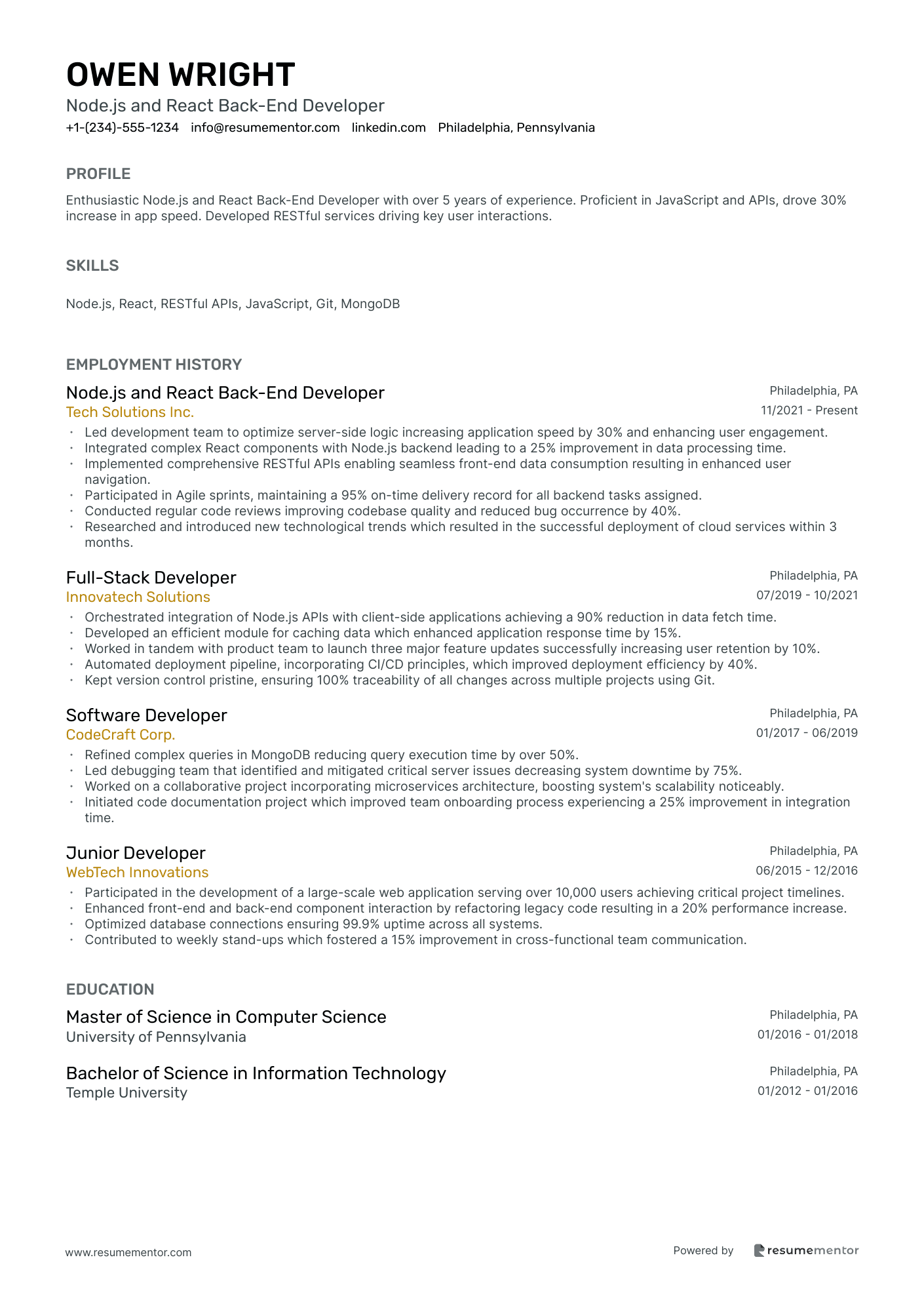 React Developer Resume Example - Free to Edit ATS-Friendly PDF - 2025