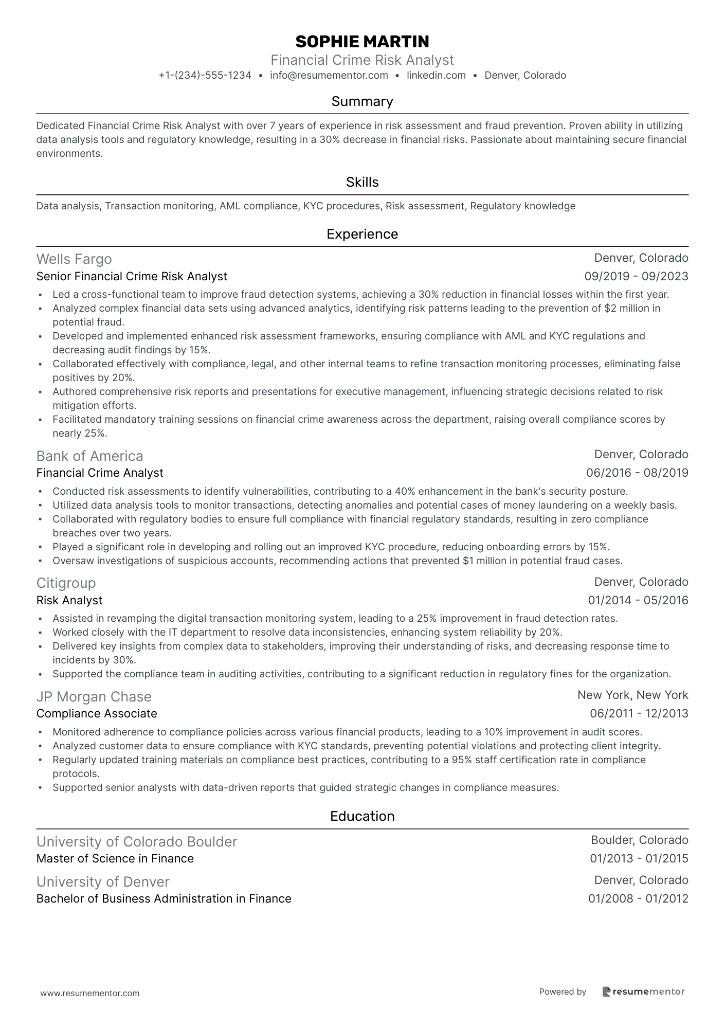 Financial Risk Analyst Resume Example - Free to Edit ATS-Friendly PDF ...